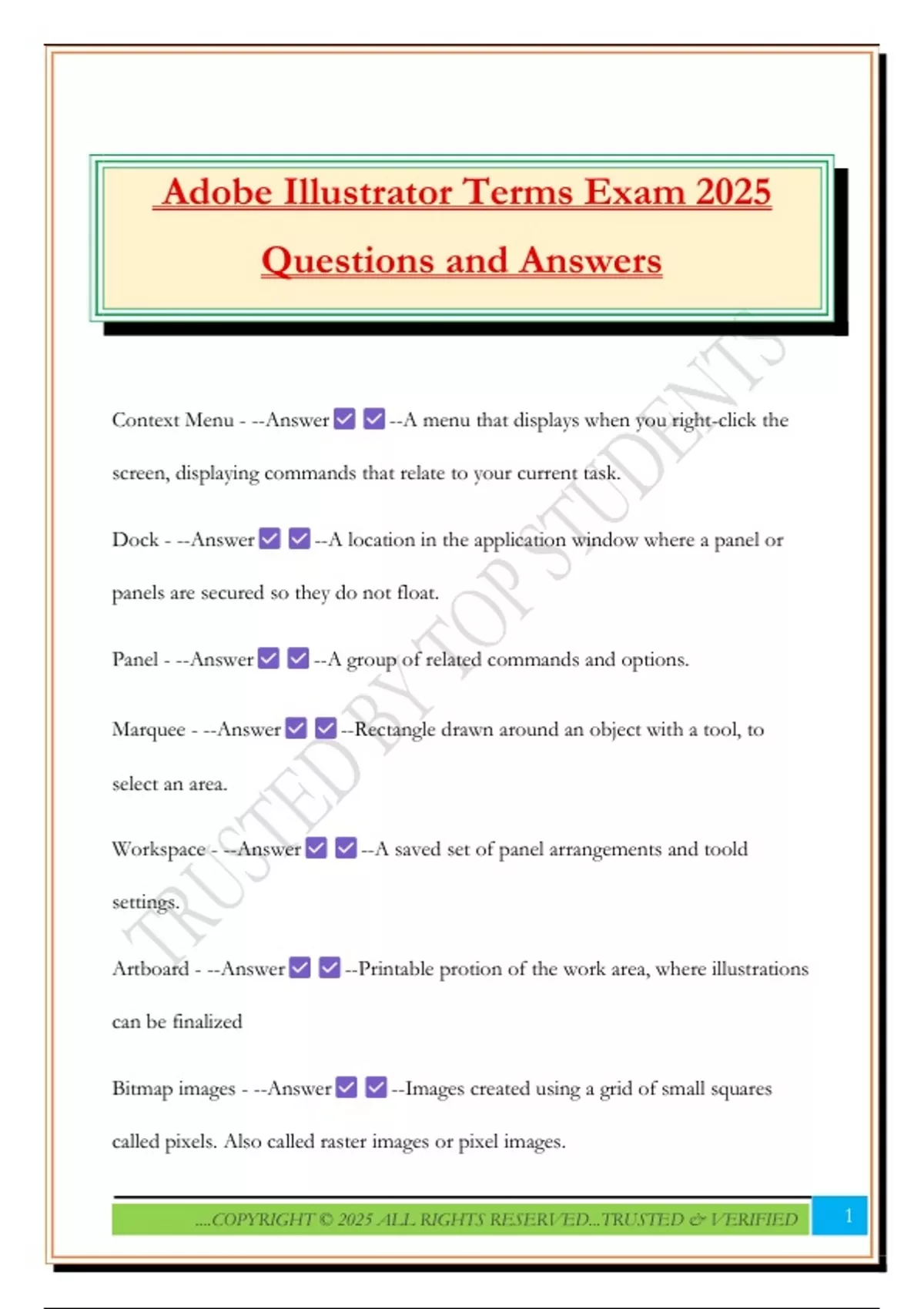 Adobe Illustrator Terms Exam 2025 Questions and Answers - Adobe ...