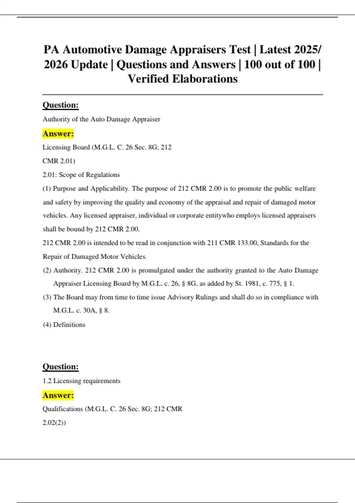 PA Automotive Damage Appraisers Test | Latest 2025/ 2026 Update ...