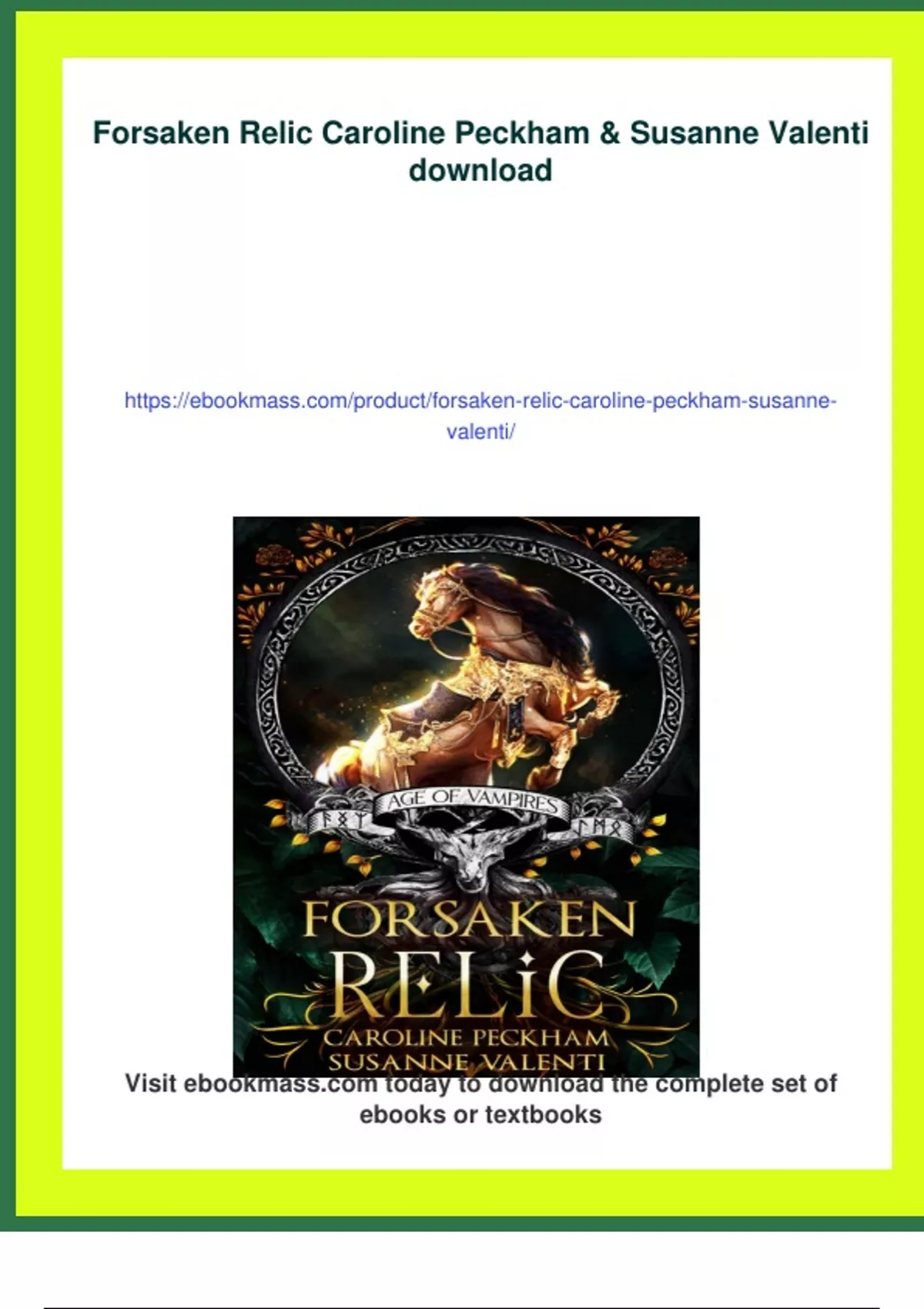 Summary Forsaken Relic Caroline Peckham & Susanne Valenti - Instant Download - Textbooks - Stuvia US