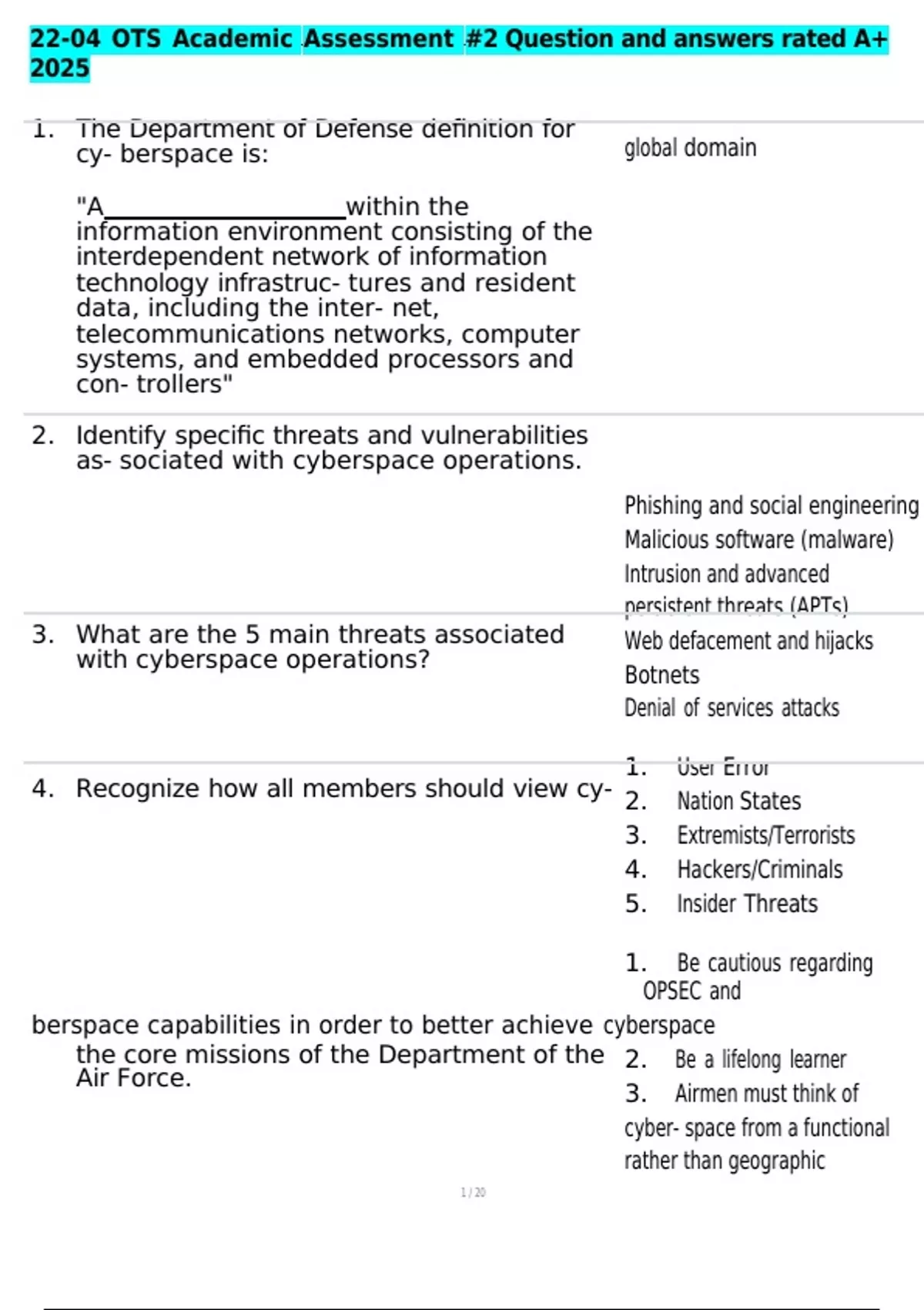 22-04 OTS Academic Assessment #2 Question and answers rated A+ 2025 ...
