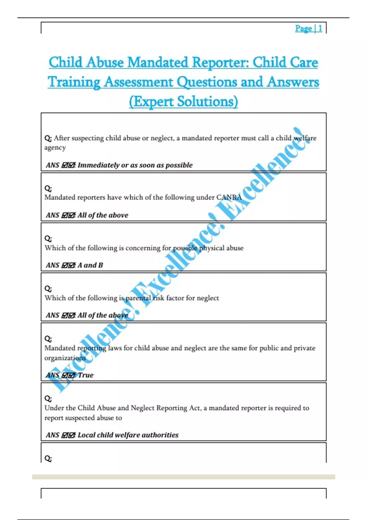 Child Abuse Mandated Reporter: Child Care Training Assessment Questions ...