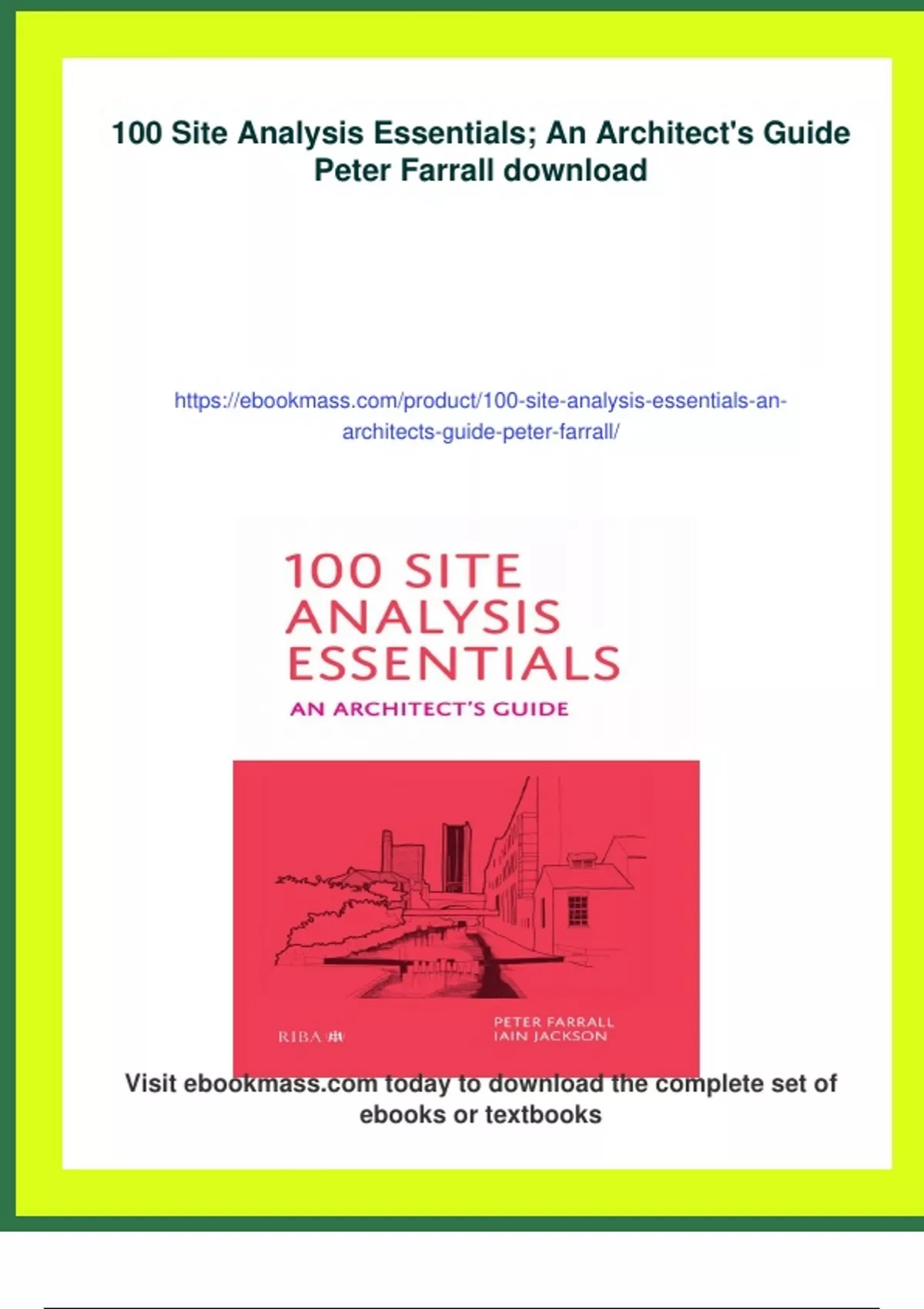 Summary 100 Site Analysis Essentials; An Architect's Guide Peter Farrall - Instant Download ...