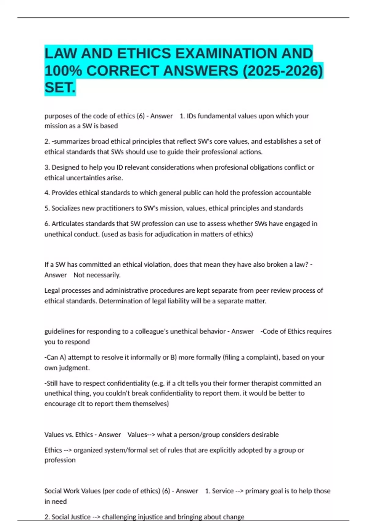 LAW AND ETHICS EXAMINATION AND 100% CORRECT ANSWERS () SET. - Nv State ...