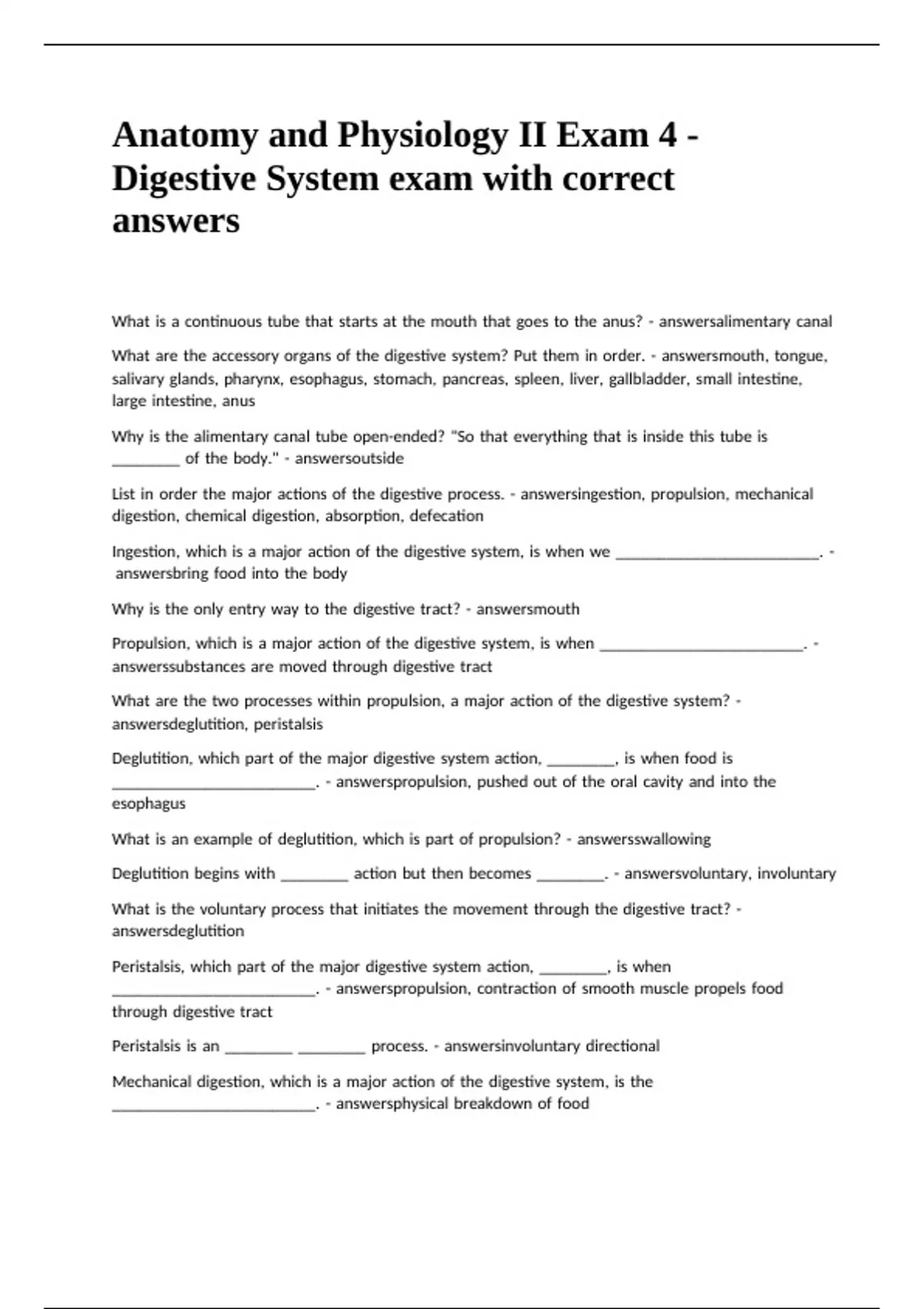 Anatomy and Physiology II Exam 4 - Digestive System exam with correct ...