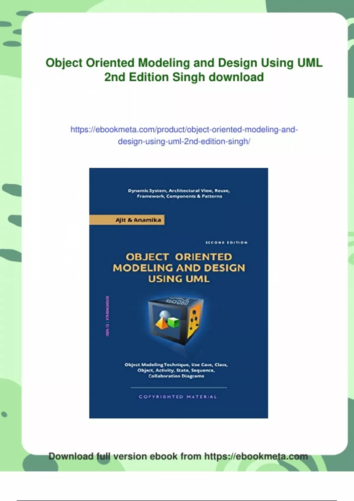 Summary Object Oriented Modeling and Design Using UML 2nd Edition Singh - Instant Download ...