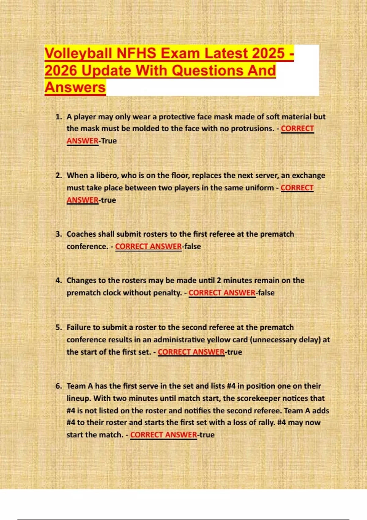 Volleyball NFHS Exam Latest Update With Questions And Answers - Nfhs ...