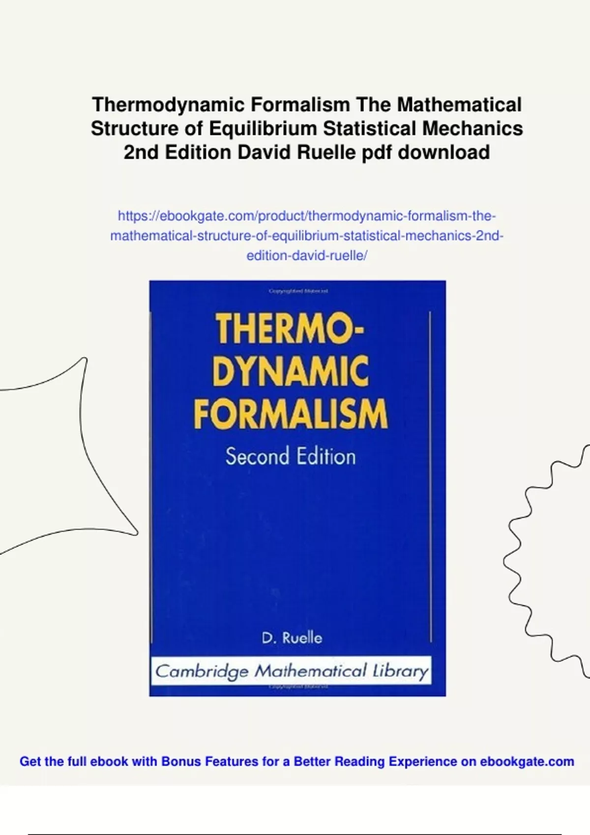 Summary Thermodynamic Formalism The Mathematical Structure of ...