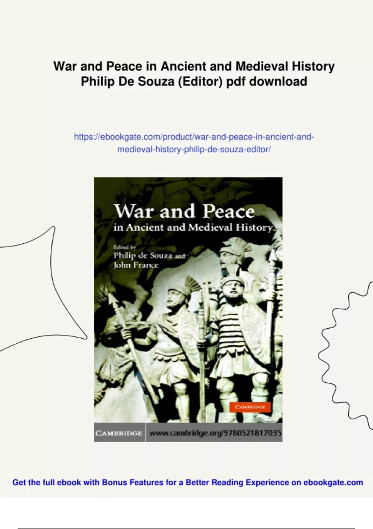 Summary War and Peace in Ancient and Medieval History Philip De Souza ...