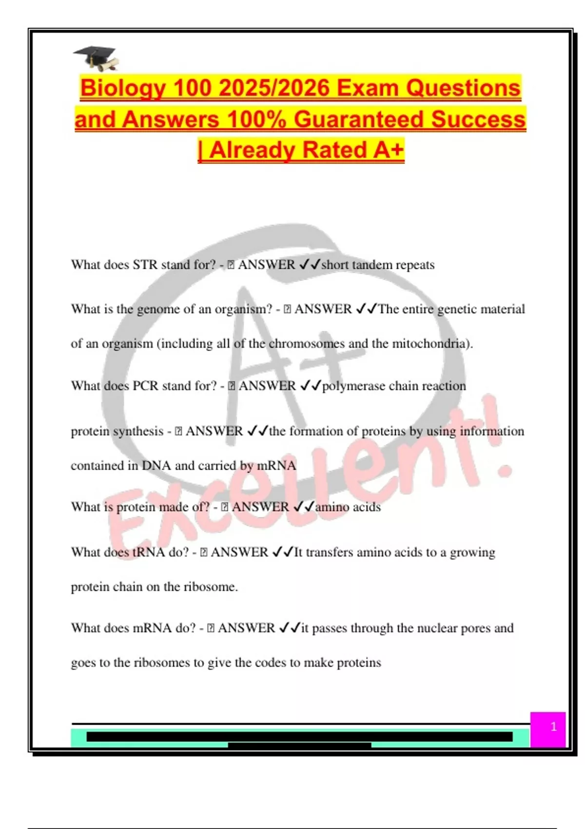 Biology 100 Exam – 2025/2026 | 100+ Verified Q&A on Genetics, Cell ...