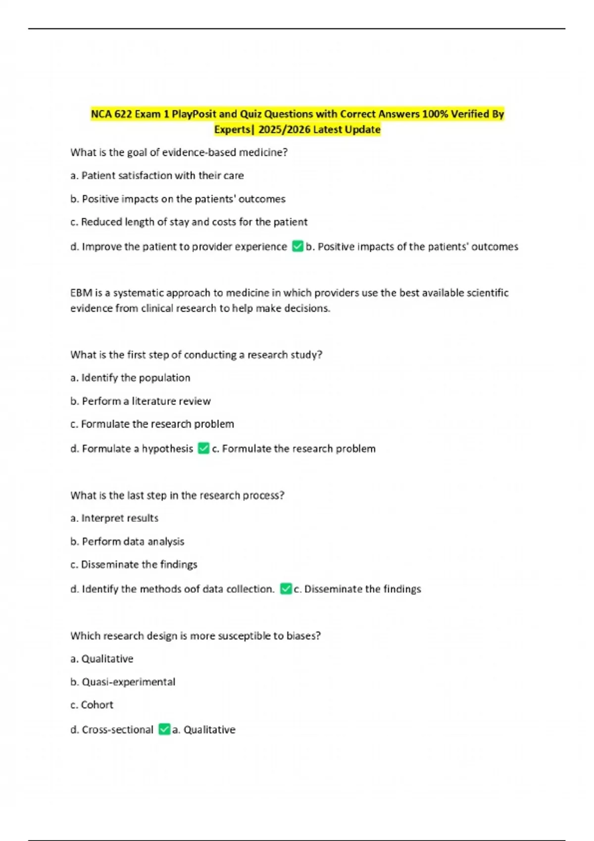 NCA 622 Exam 1 PlayPosit and Quiz Questions with Correct Answers 100% ...