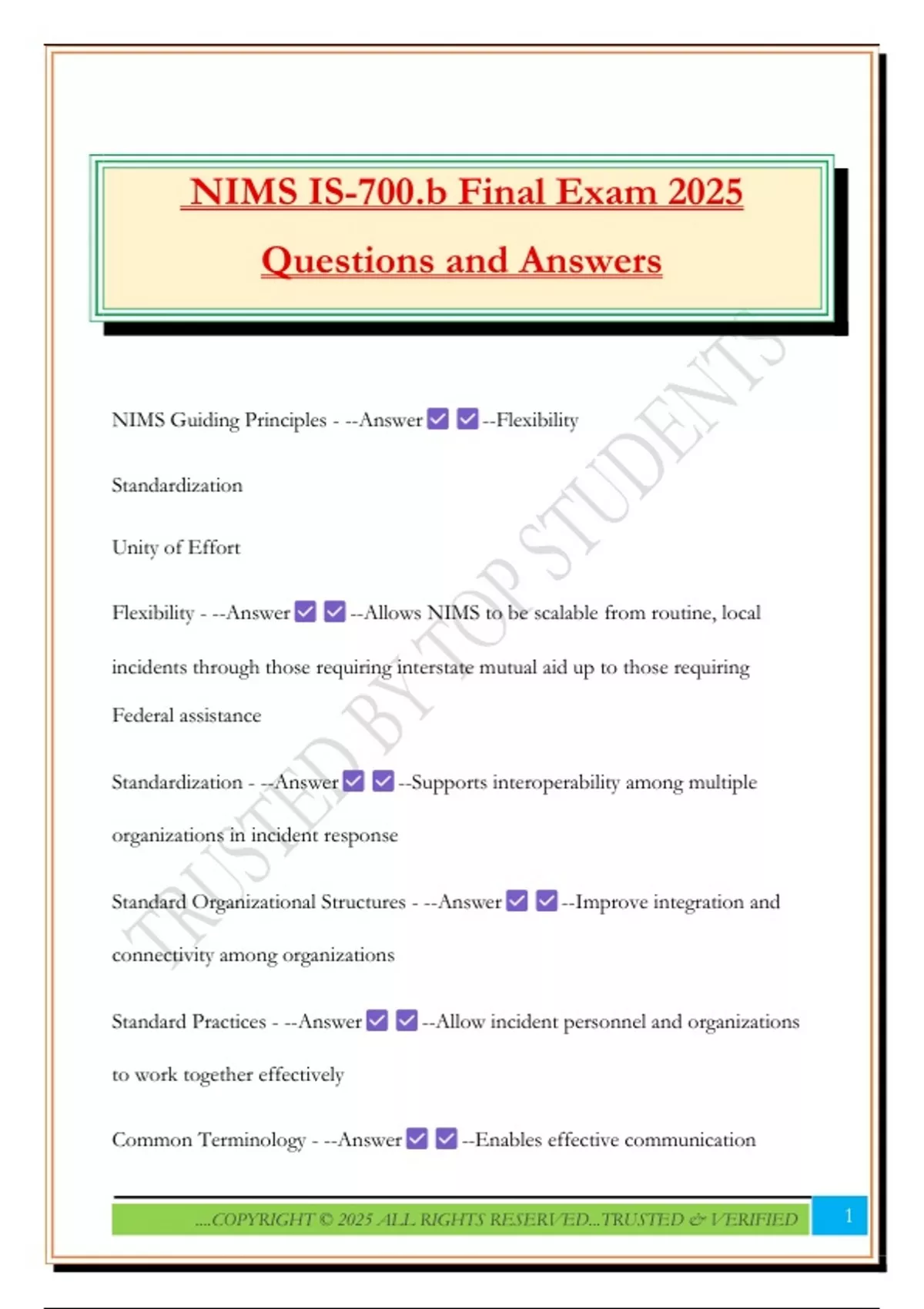 NIMS IS-700.b Final Exam 2025 Questions and Answers - FEMA ics 700 ...