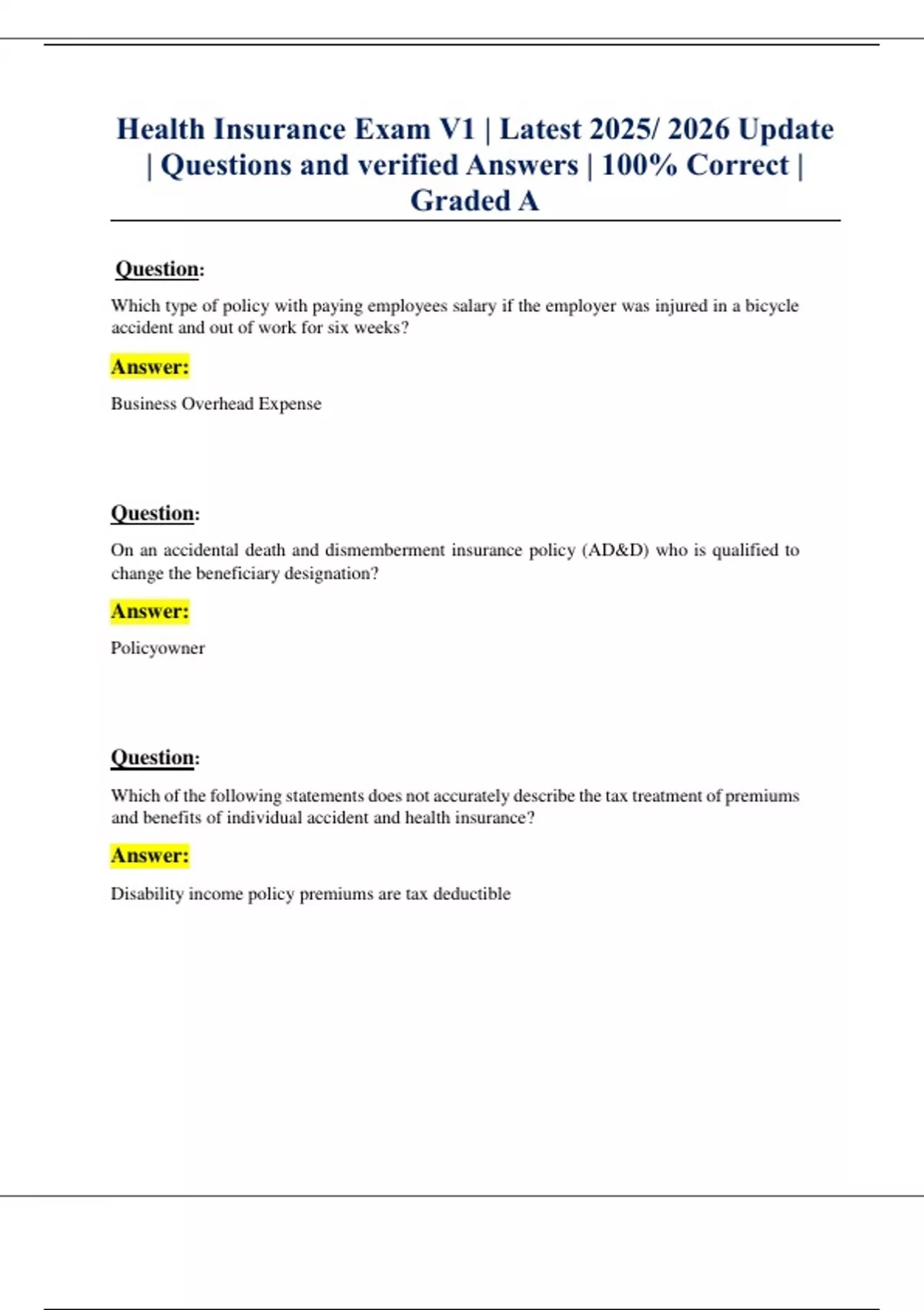 Health Insurance V1 & V2 Exams | Study Bundle Package Deal | Latest ...