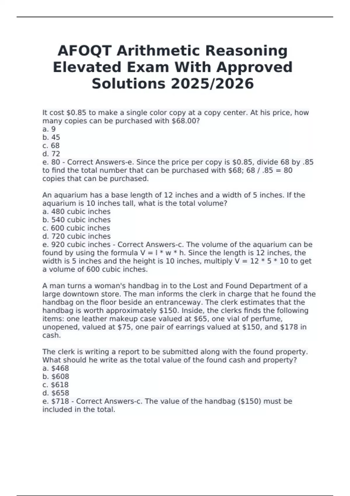 AFOQT Newest Test 2025/2026 – Accurate Questions and Answers - Stuvia US