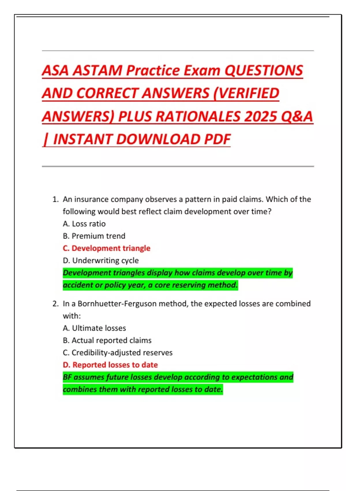 ASA ASTAM Practice Exam QUESTIONS AND CORRECT ANSWERS (VERIFIED ANSWERS ...