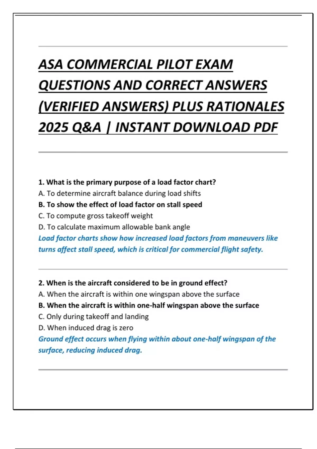 ASA COMMERCIAL PILOT EXAM QUESTIONS AND CORRECT ANSWERS (VERIFIED ...