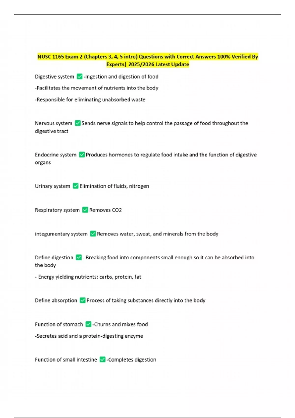 NUSC 1165 Exam 2 (Chapters 3, 4, 5 intro) Questions with Correct ...