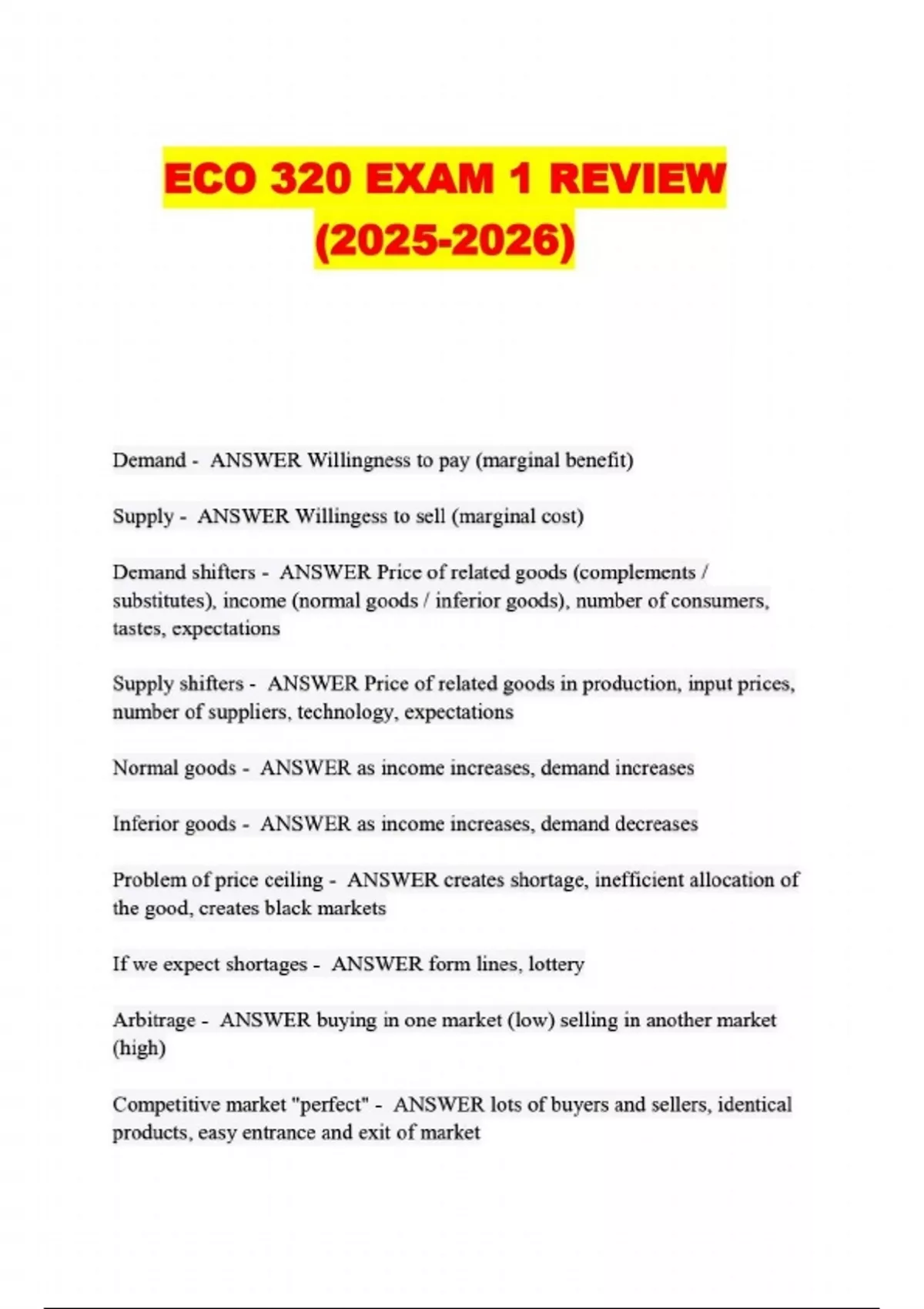 ECO 320 EXAM 1 REVIEW () - ECO 320 - Stuvia US