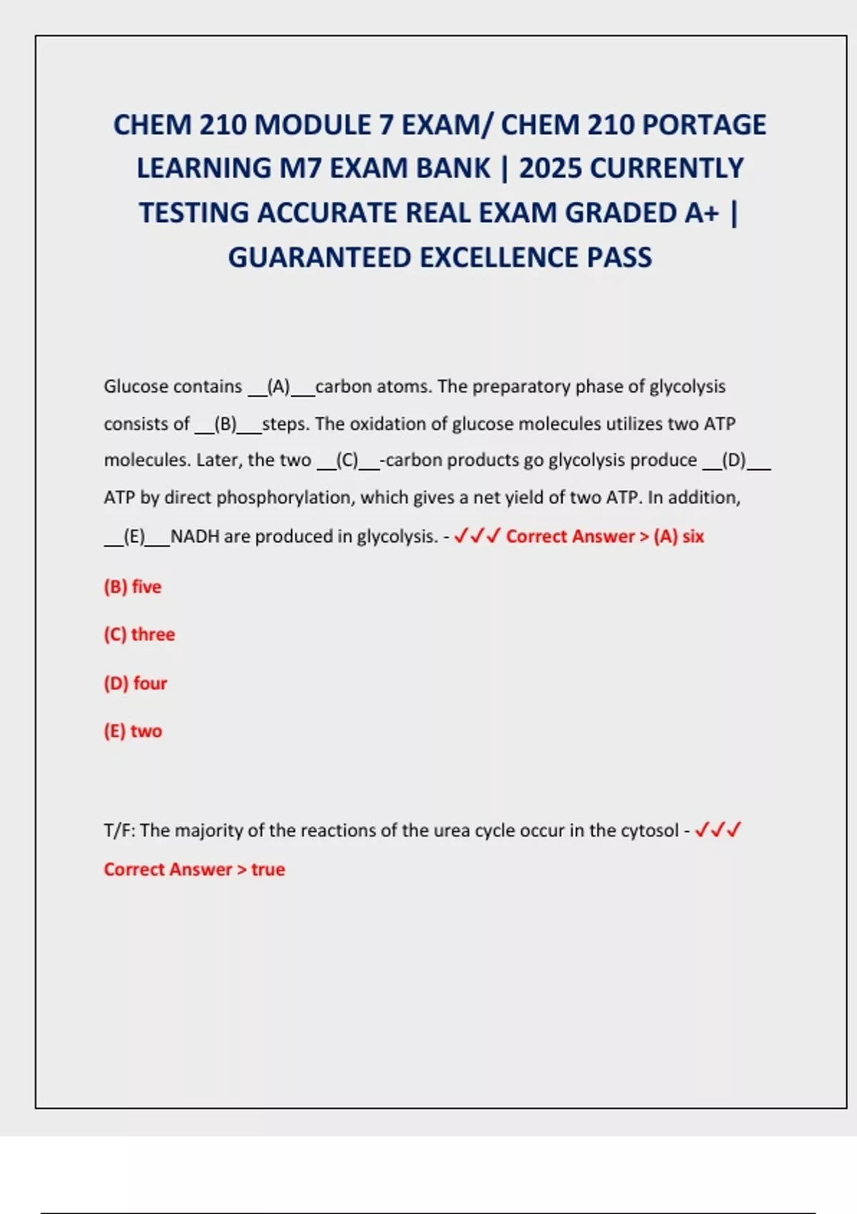 CHEM 210 MODULE 7 EXAM/ CHEM 210 PORTAGE LEARNING M7 EXAM BANK | 2025 ...