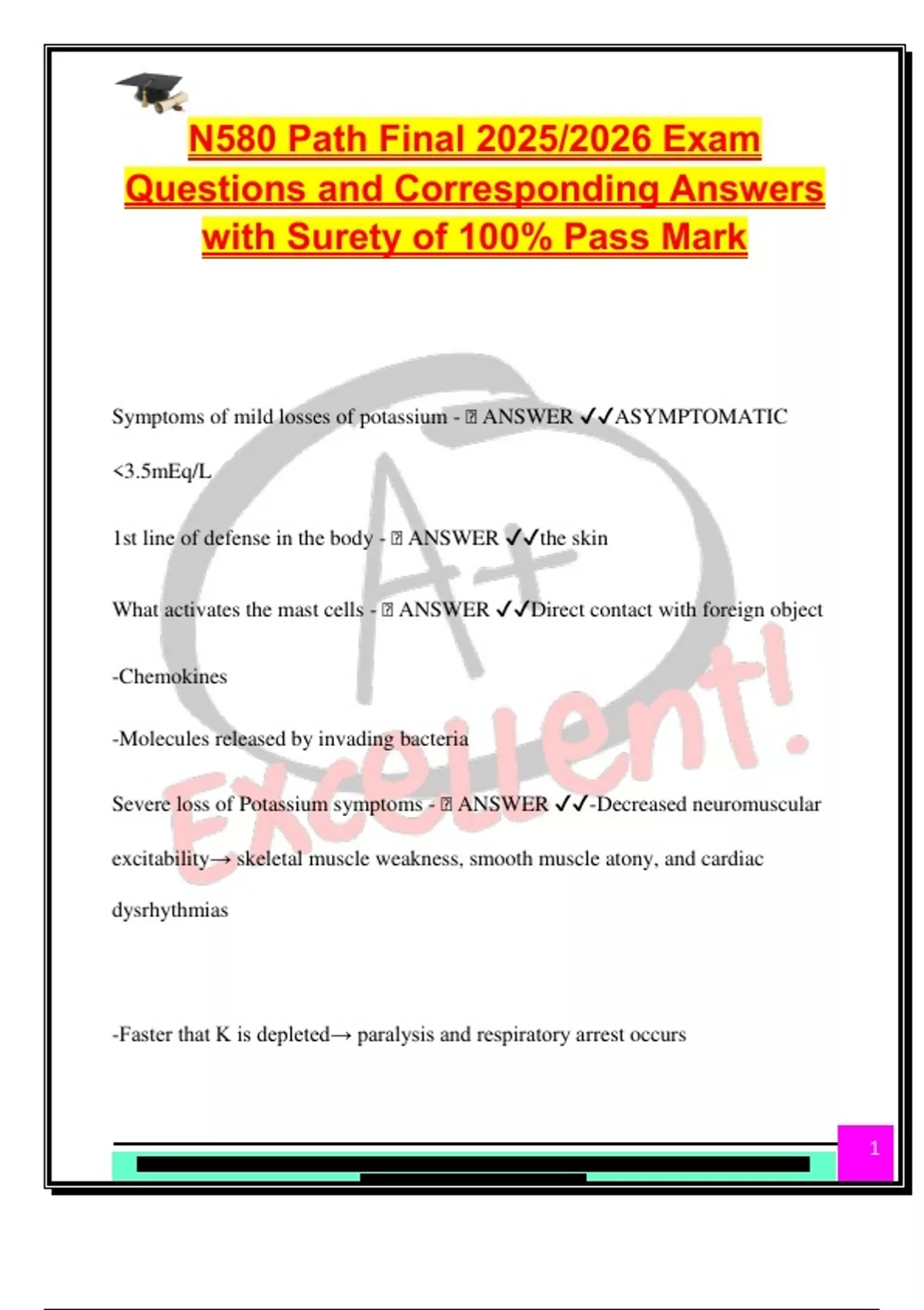 N580 Pathophysiology Final Exam 2025/2026 – 130 Verified Questions ...
