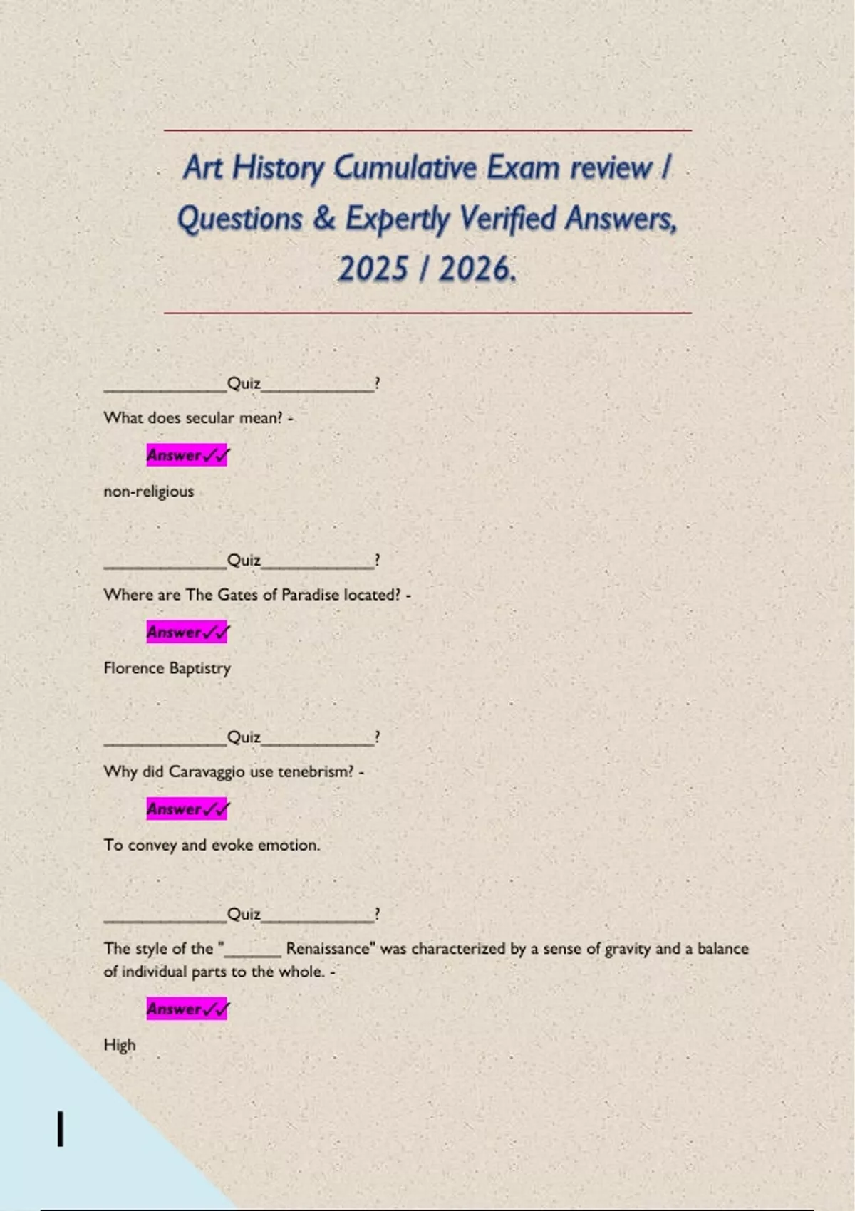 Art History Cumulative Exam review / Questions & Expertly Verified ...