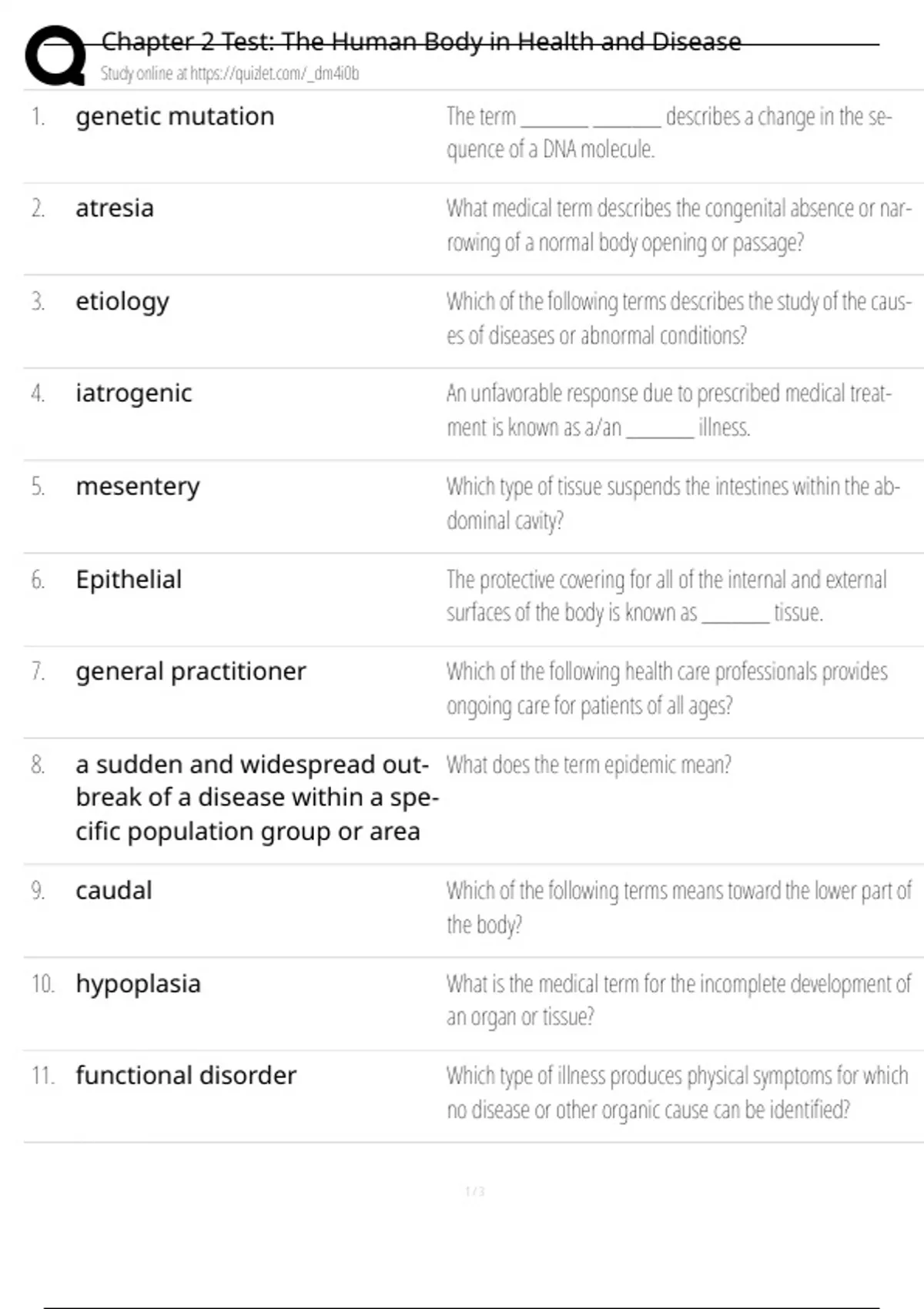 Chapter 2 Test: The Human Body in Health and Disease - Chapter 2 : The ...