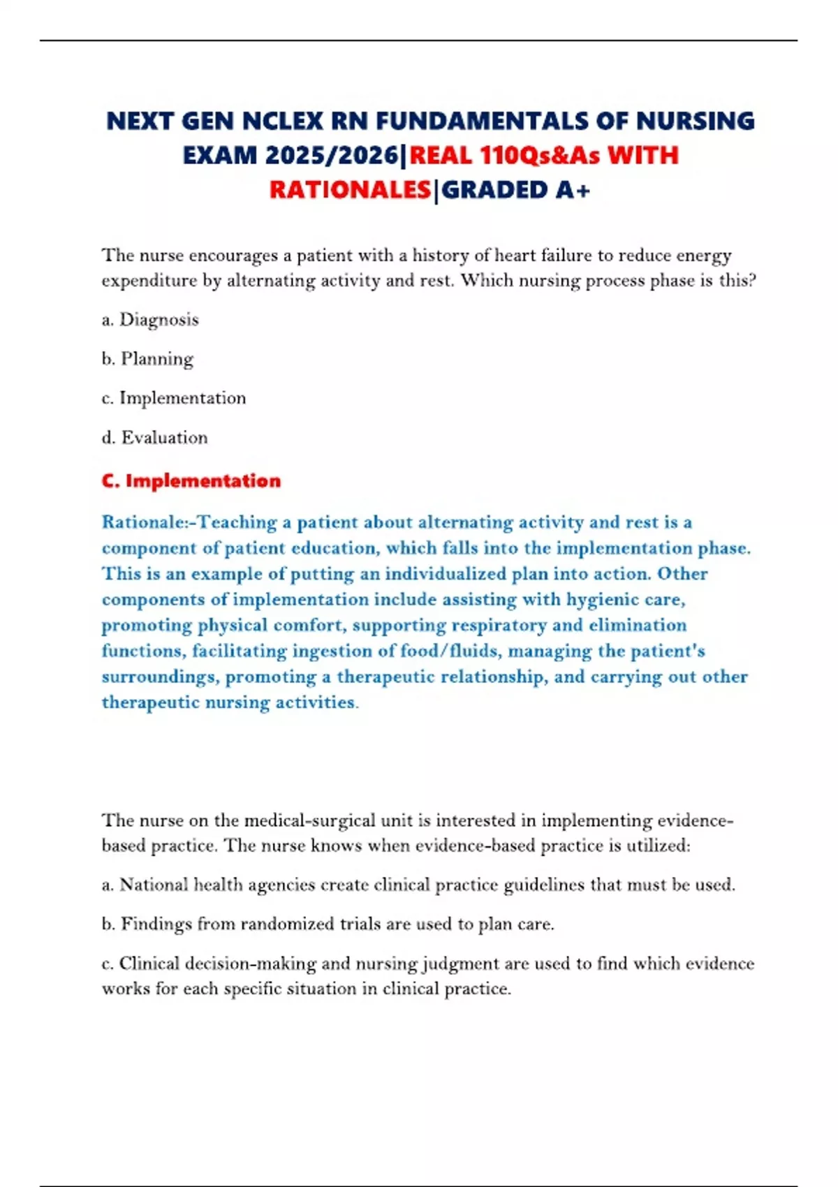 NEXT GEN NCLEX RN FUNDAMENTALS OF NURSING EXAM 2025/2026|REAL 110Qs&As ...