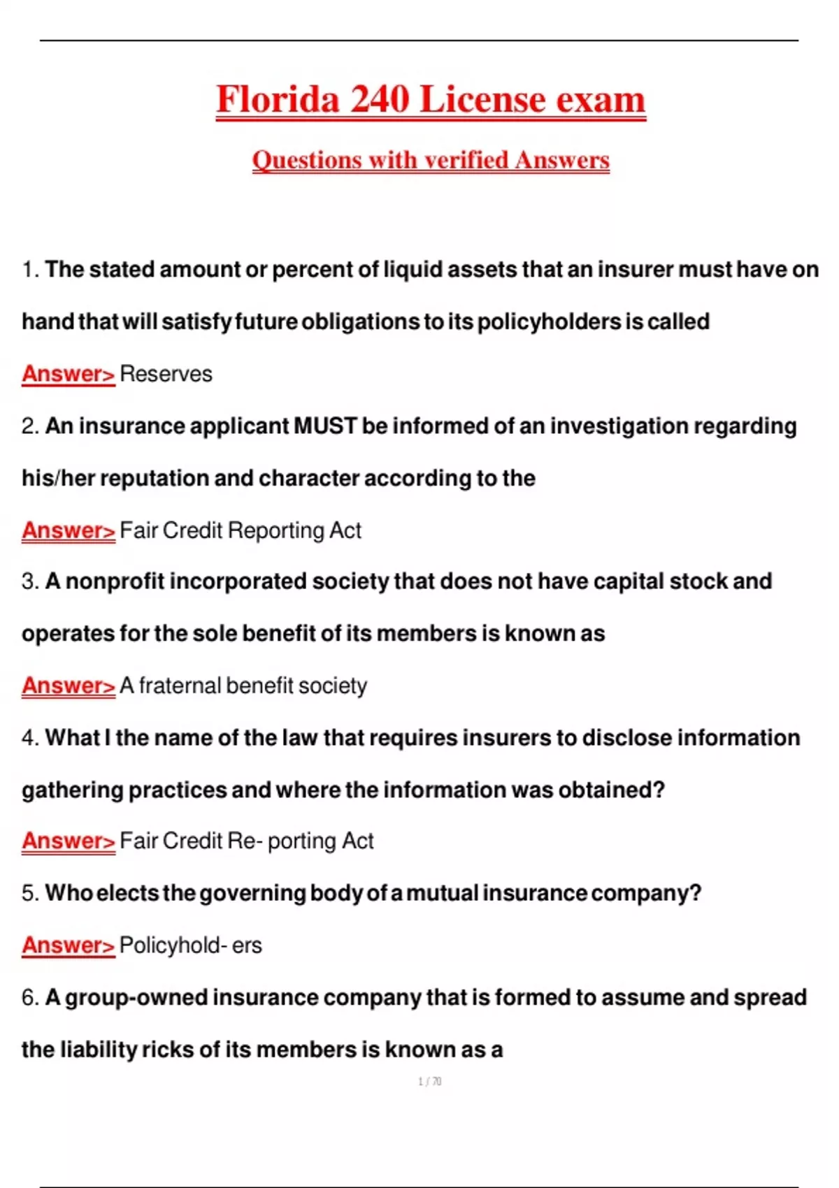 Florida 240 License exam Questions with verified correct answers Pass ...