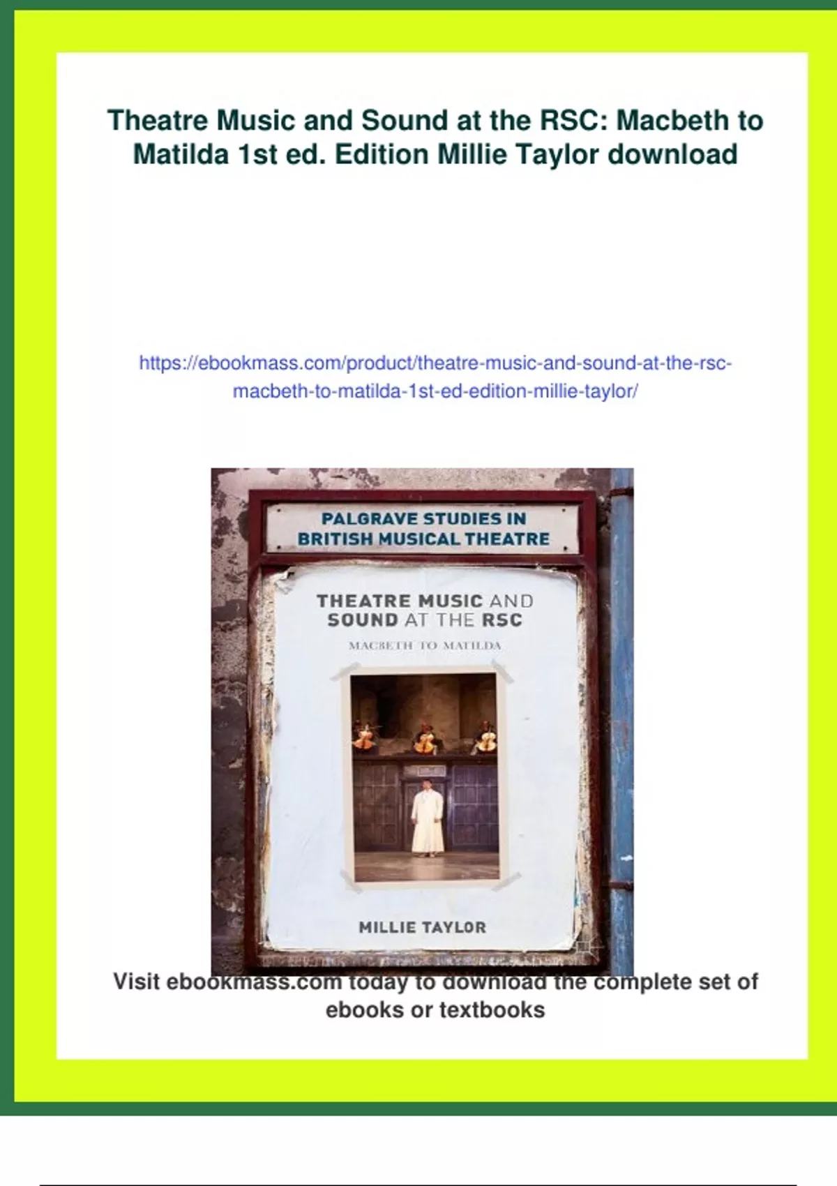 Summary Theatre Music and Sound at the RSC: Macbeth to Matilda 1st ed ...