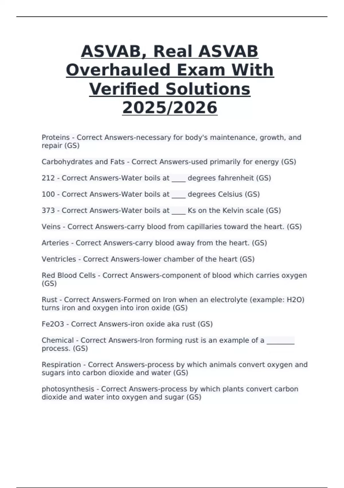 ASVAB – Real ASVAB Overhauled Exam with Verified Solutions (2025/2026 ...