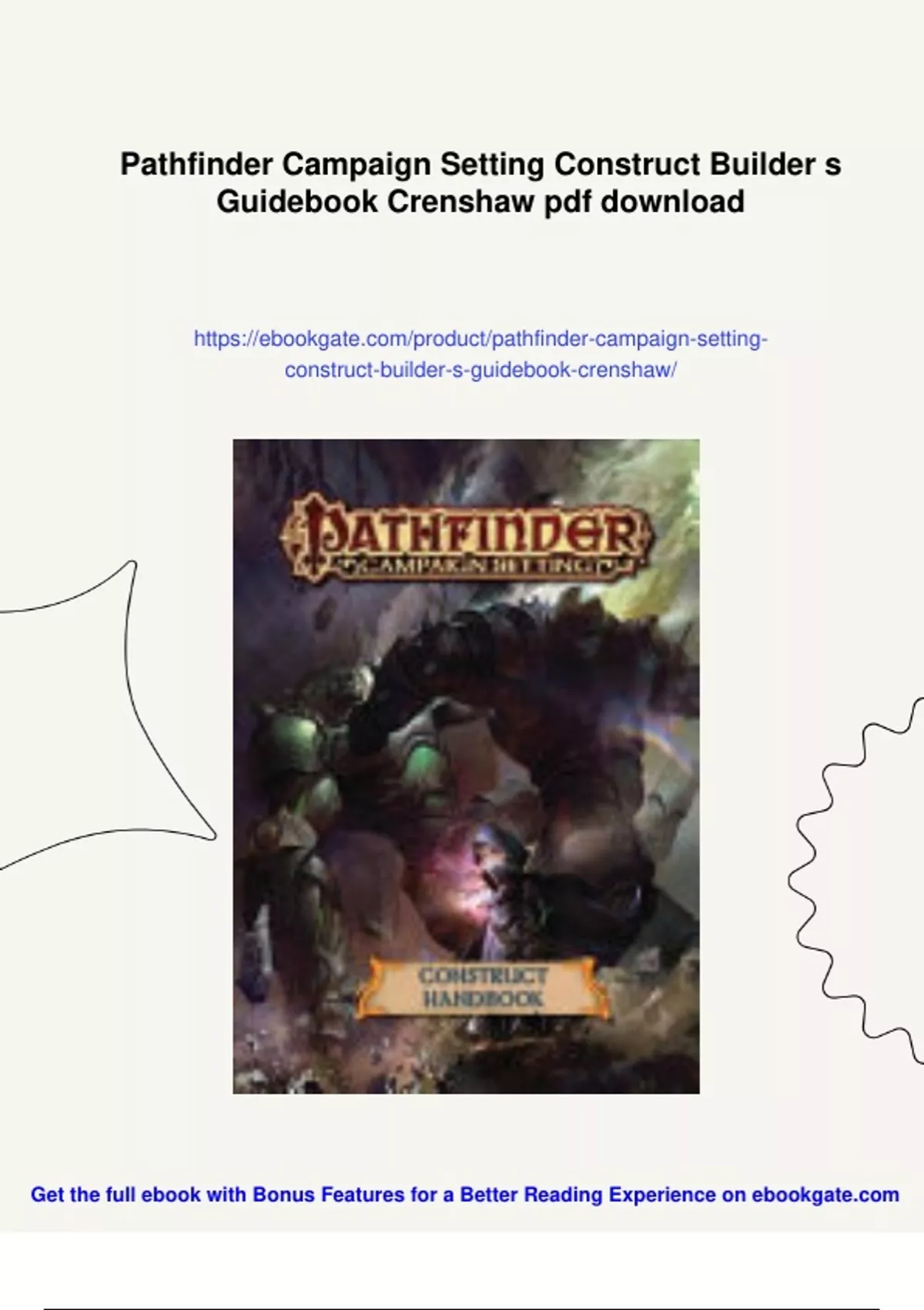 Summary Pathfinder Campaign Setting Construct Builder s Guidebook Crenshaw - Instant Download ...