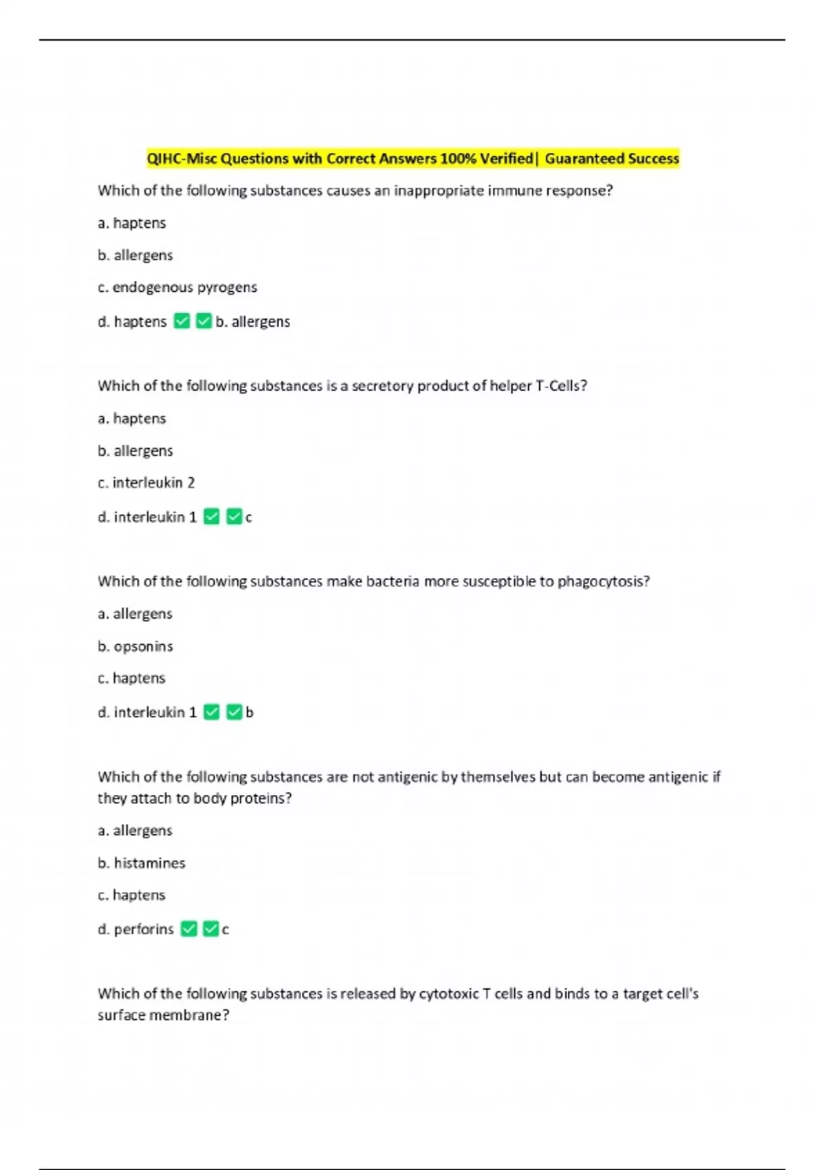 QIHC-Misc Questions with Correct Answers 100% Verified| Guaranteed ...