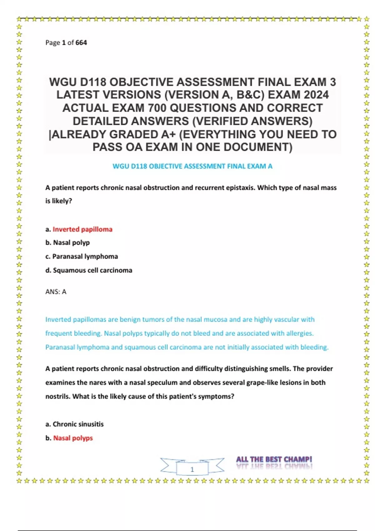 WGU D118: OBJECTIVE ASSESSMENT FINAL EXAM 3 LATEST VERSIONS (VERSION A ...