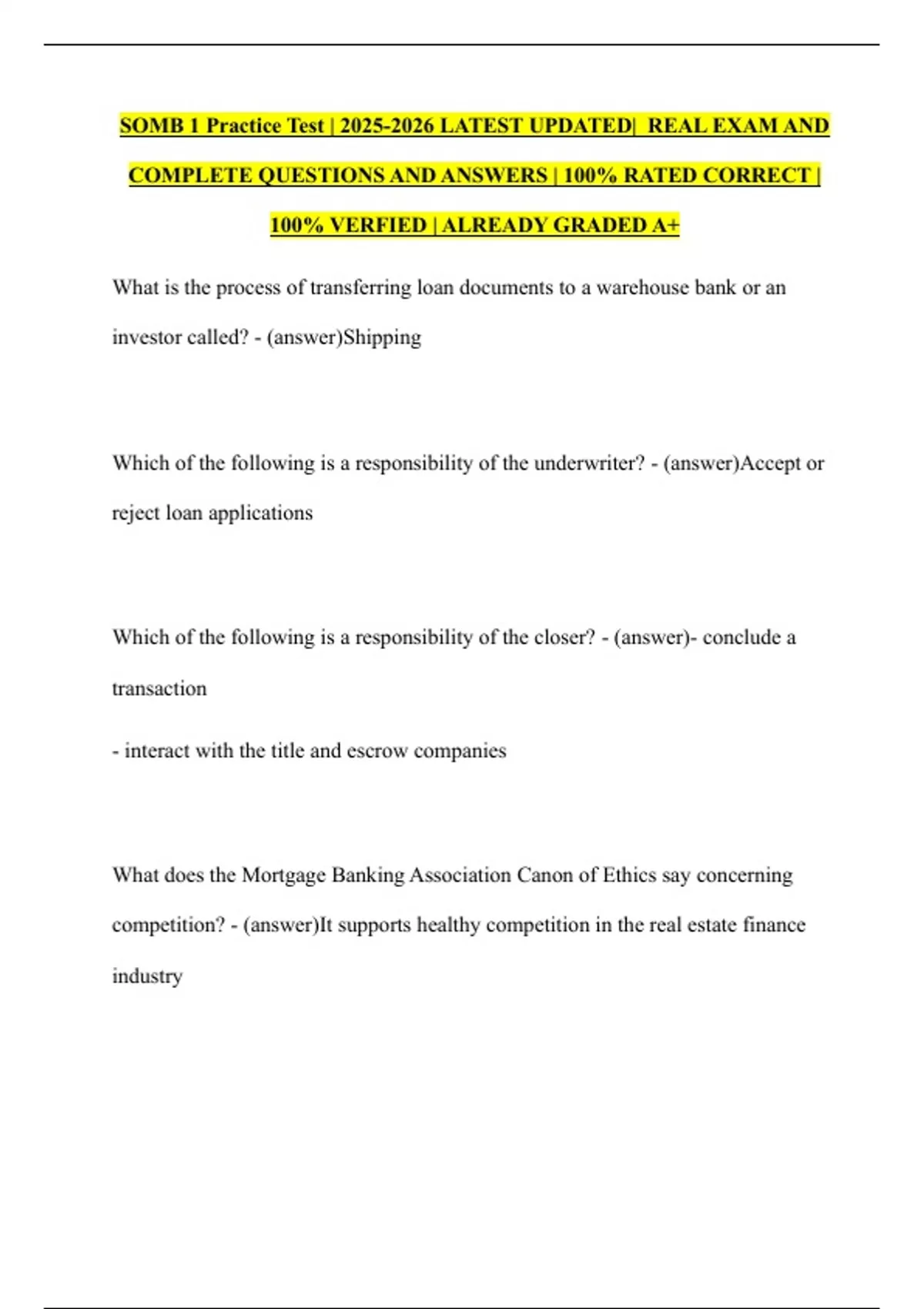 SOMB 1 Practice Test | LATEST UPDATED| REAL EXAM AND COMPLETE QUESTIONS ...