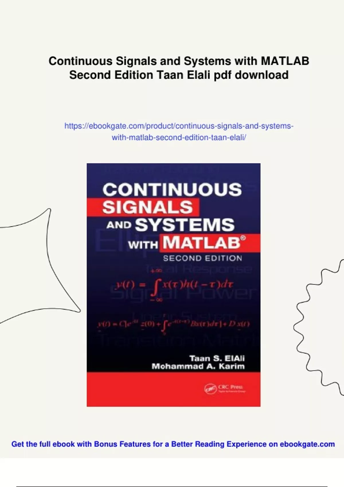 Summary Continuous Signals and Systems with MATLAB Second Edition Taan Elali - Instant Download ...