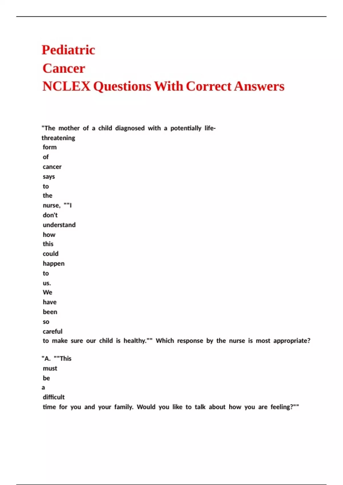 Pediatric Cancer NCLEX Questions With Correct Answers - Childhood ...