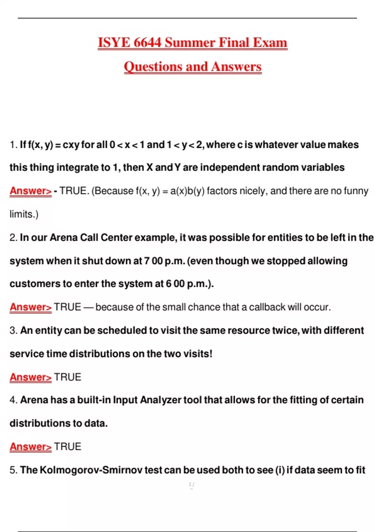 ISYE 6644 Summer 2025 Final Exam Questions and Answers with complete ...
