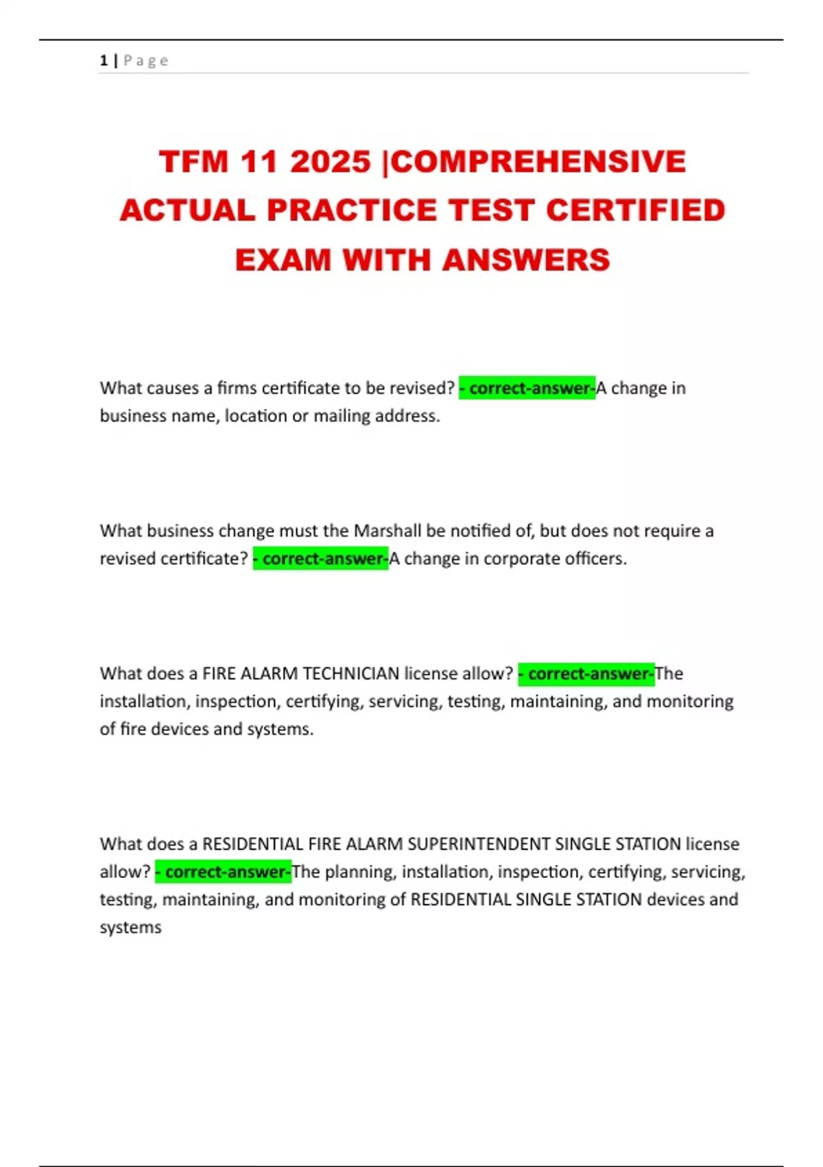 TFM 11 2025 |COMPREHENSIVE ACTUAL PRACTICE TEST CERTIFIED EXAM WITH ...