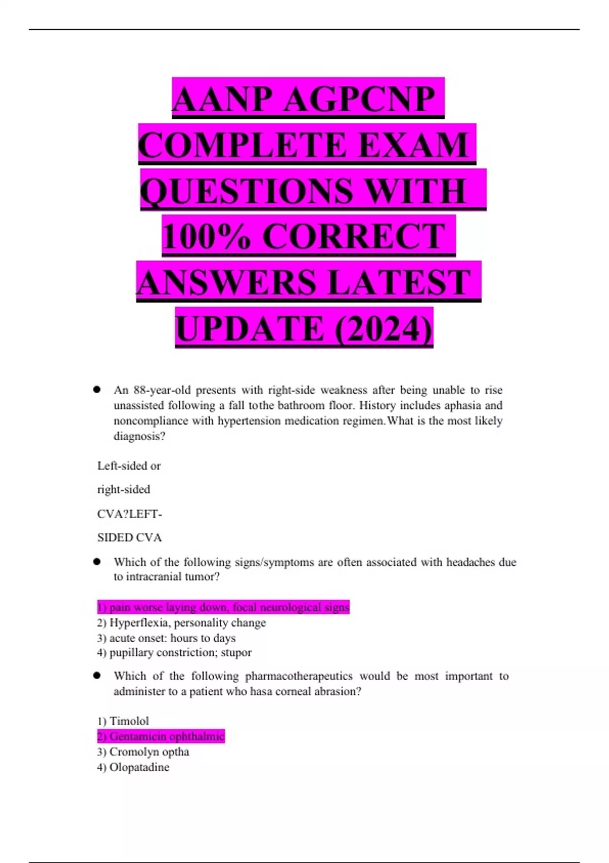AANP AGPCNP Complete Exam | 100 Verified Questions with Correct Answers ...