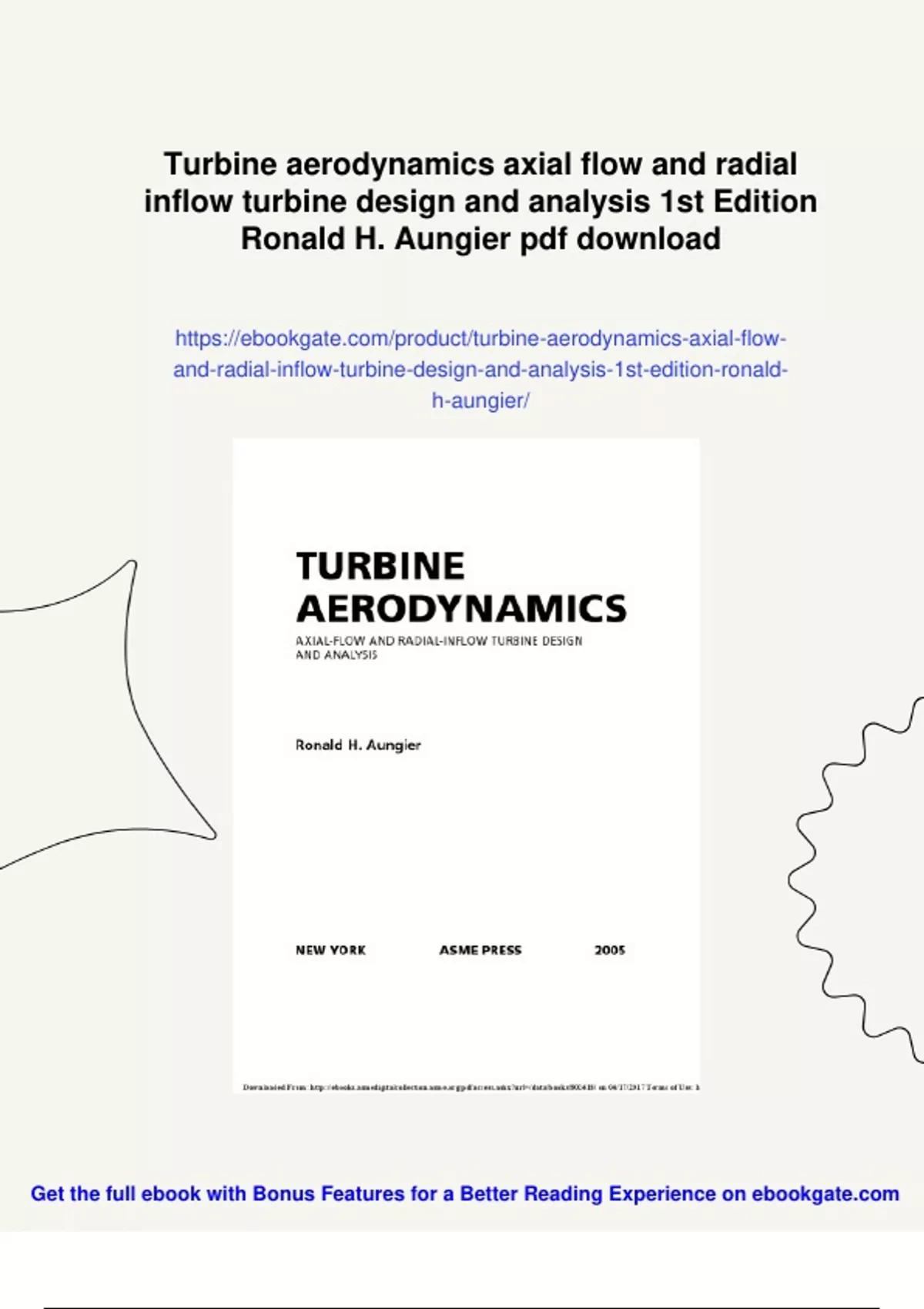 Summary Turbine aerodynamics axial flow and radial inflow turbine ...