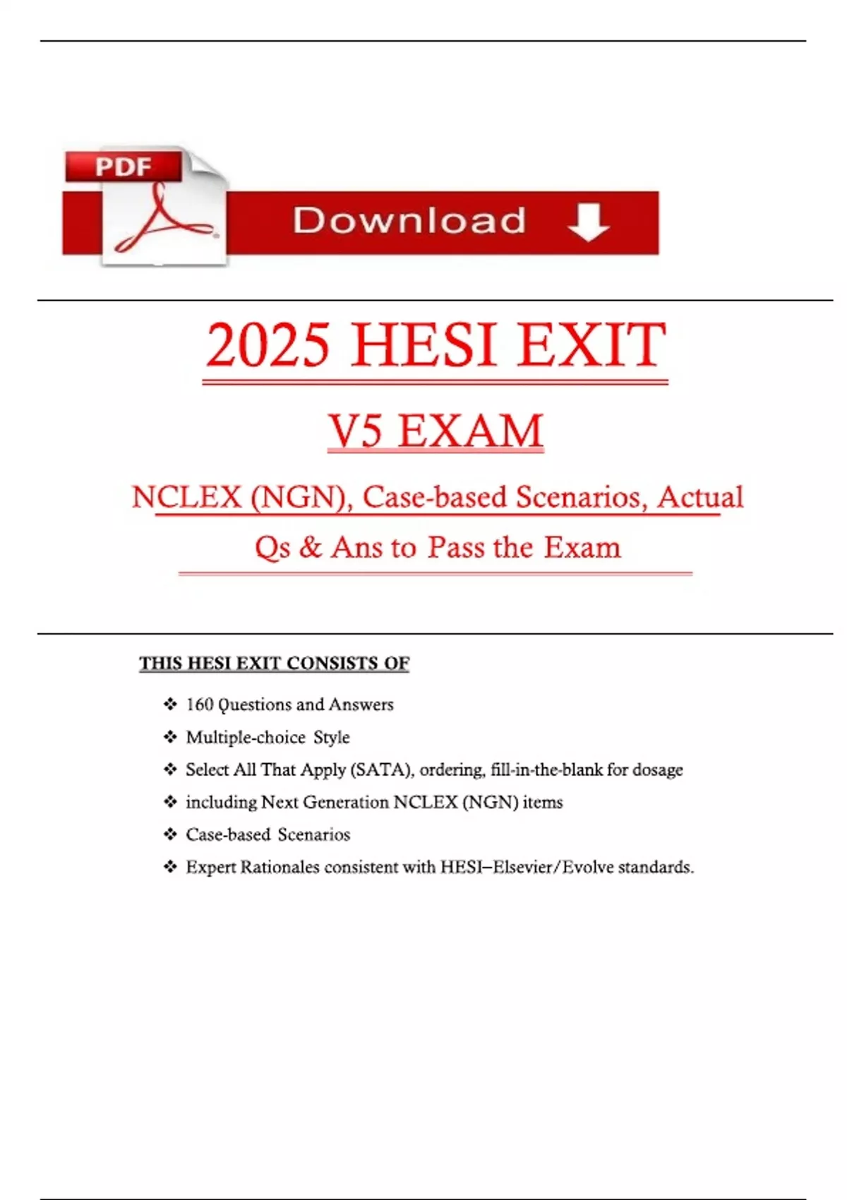 2025 Exit HESI RN V5 – Next Gen NCLEX (NGN) Questions with Detailed ...