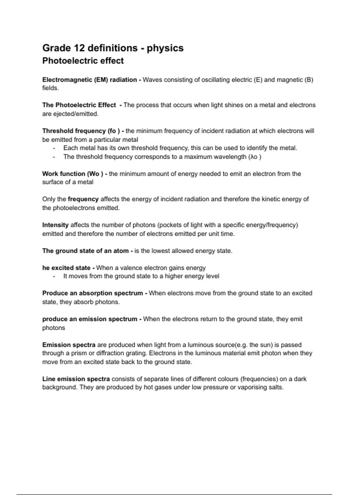 Summary Full IEB physics definitions for grades 10 - 12 - Physical ...