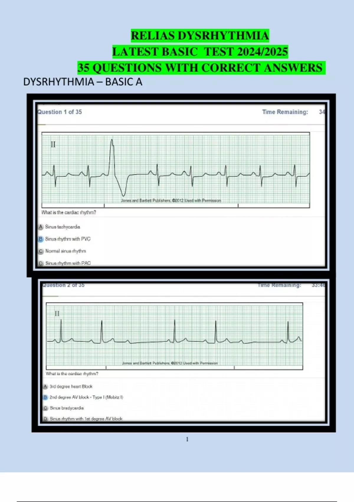 RELIAS DYSRHYTHMIA LATEST BASIC TEST 2024/2025 -35 QUESTIONS WITH ...