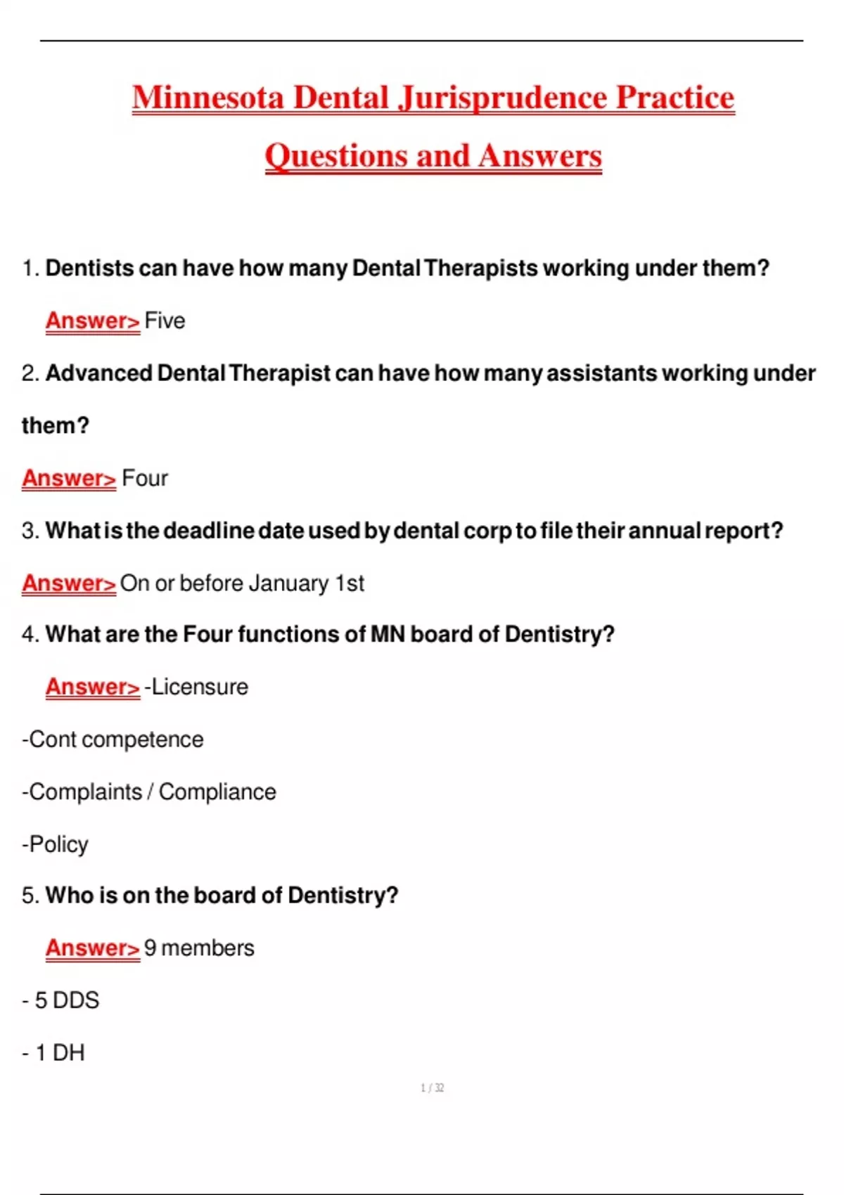 Minnesota Dental Jurisprudence 2025 Practice questions and answers Pass ...