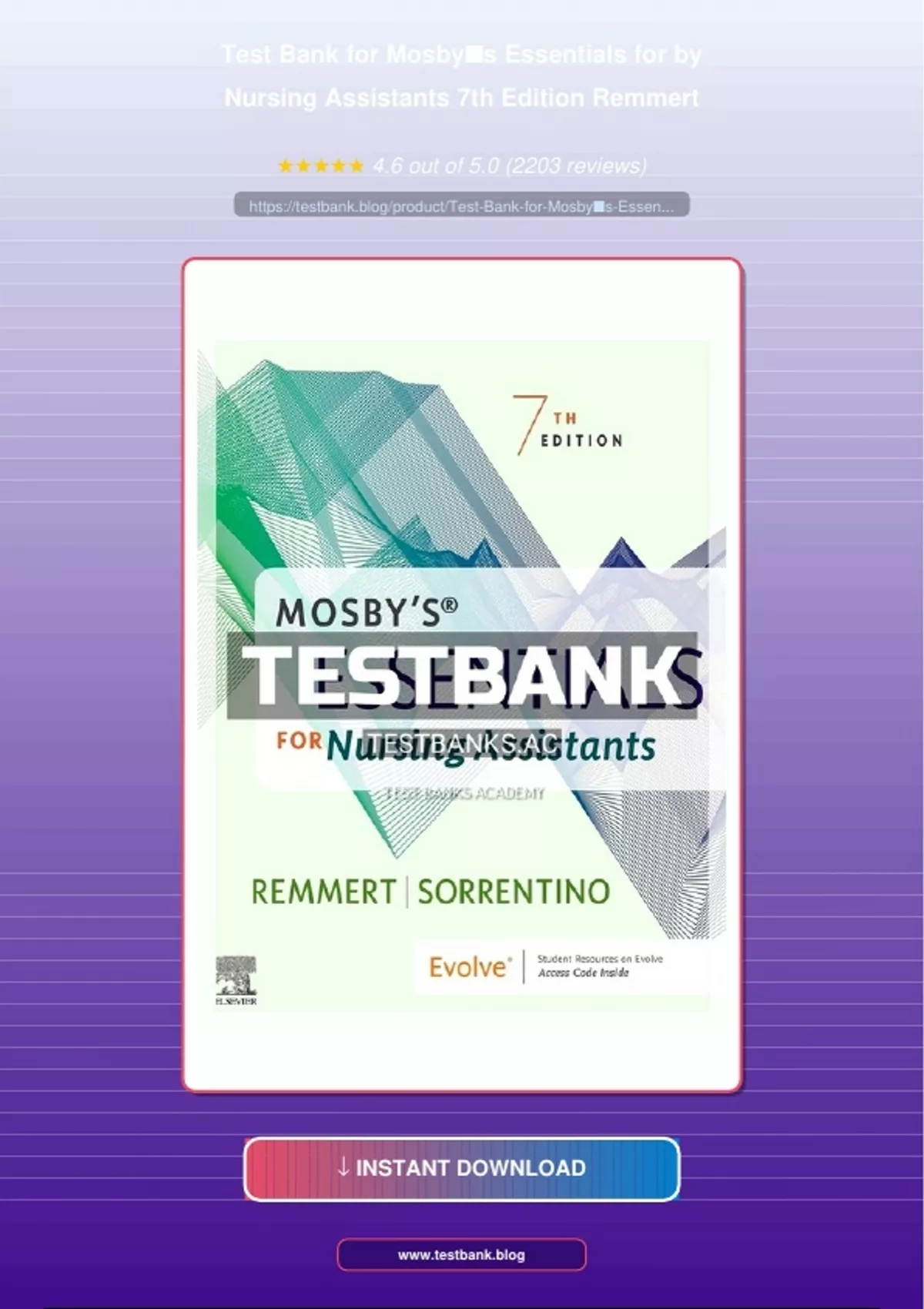 Mosby’s Essentials for Nursing Assistants, 7th Edition – Remmert – Test ...