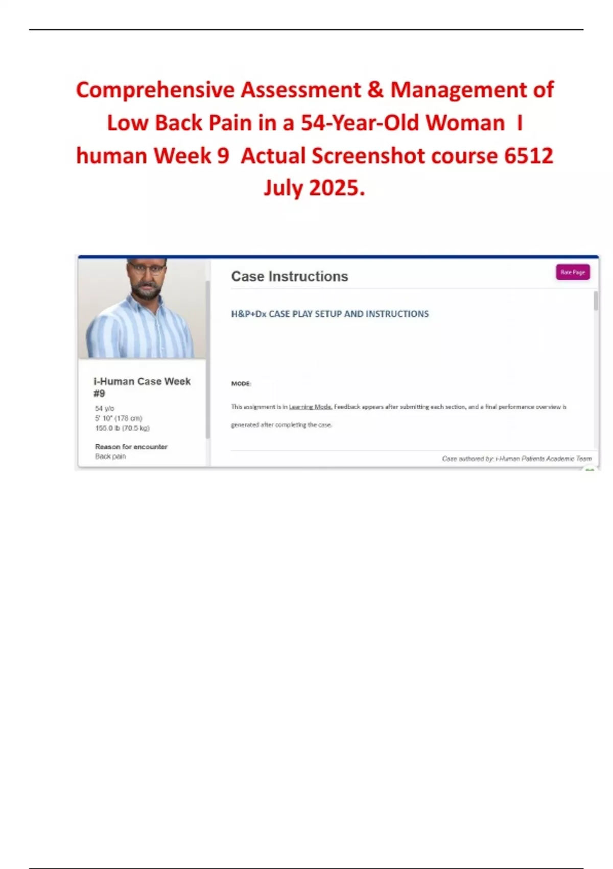 Comprehensive Assessment & Management of Low Back Pain in a 54-Year-Old ...
