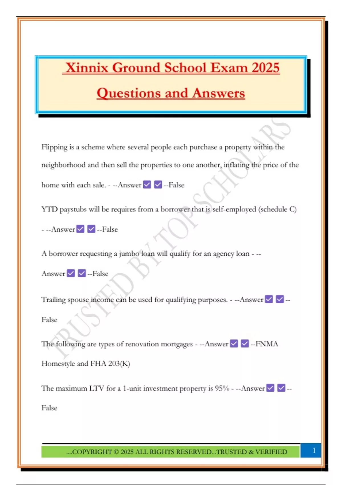 Xinnix Ground School Exam 2025 Questions and Answers - Xinnix - Stuvia US