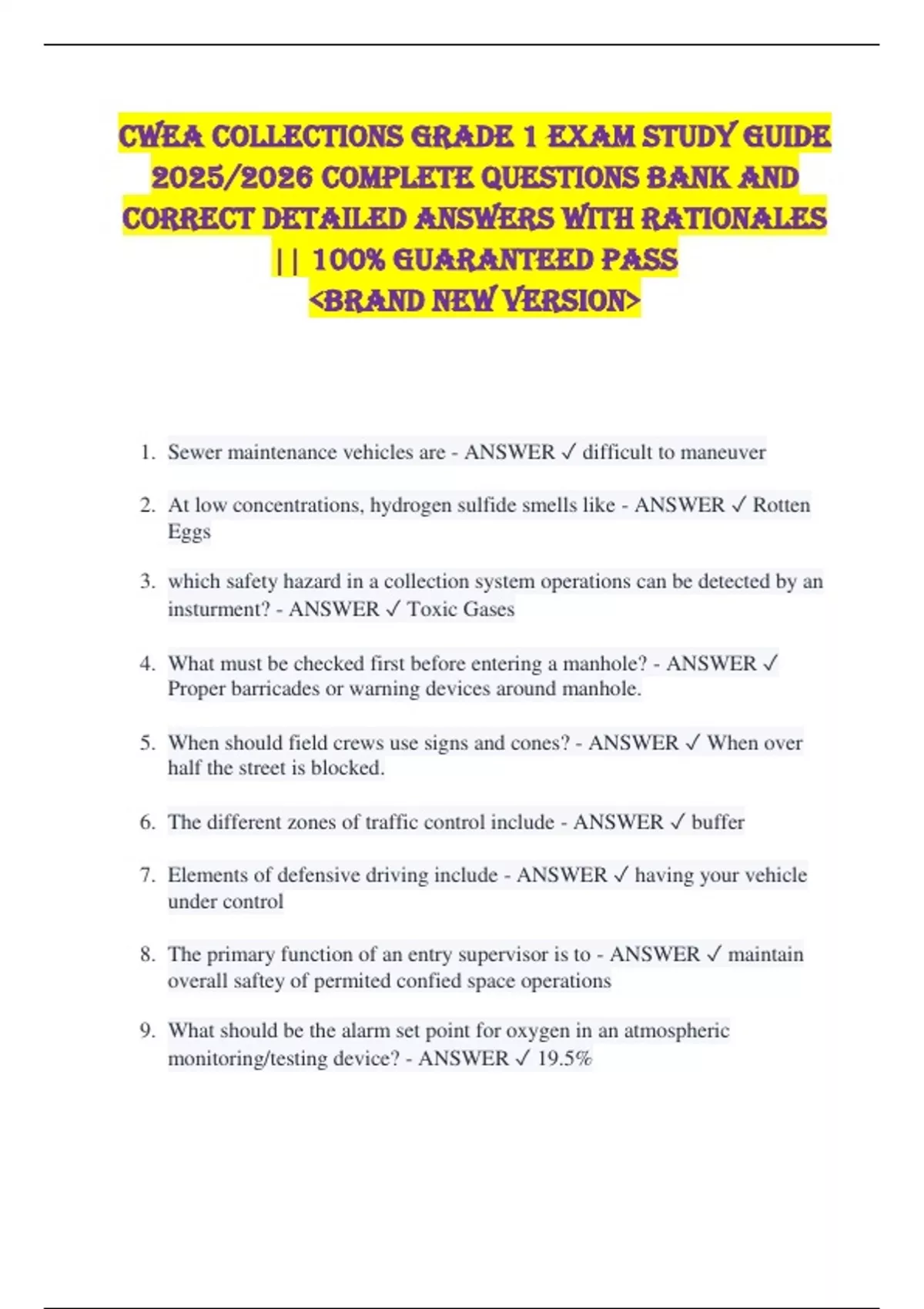 CWEA Collections Grade 1 EXAM STUDY GUIDE 2025/2026 COMPLETE QUESTIONS ...