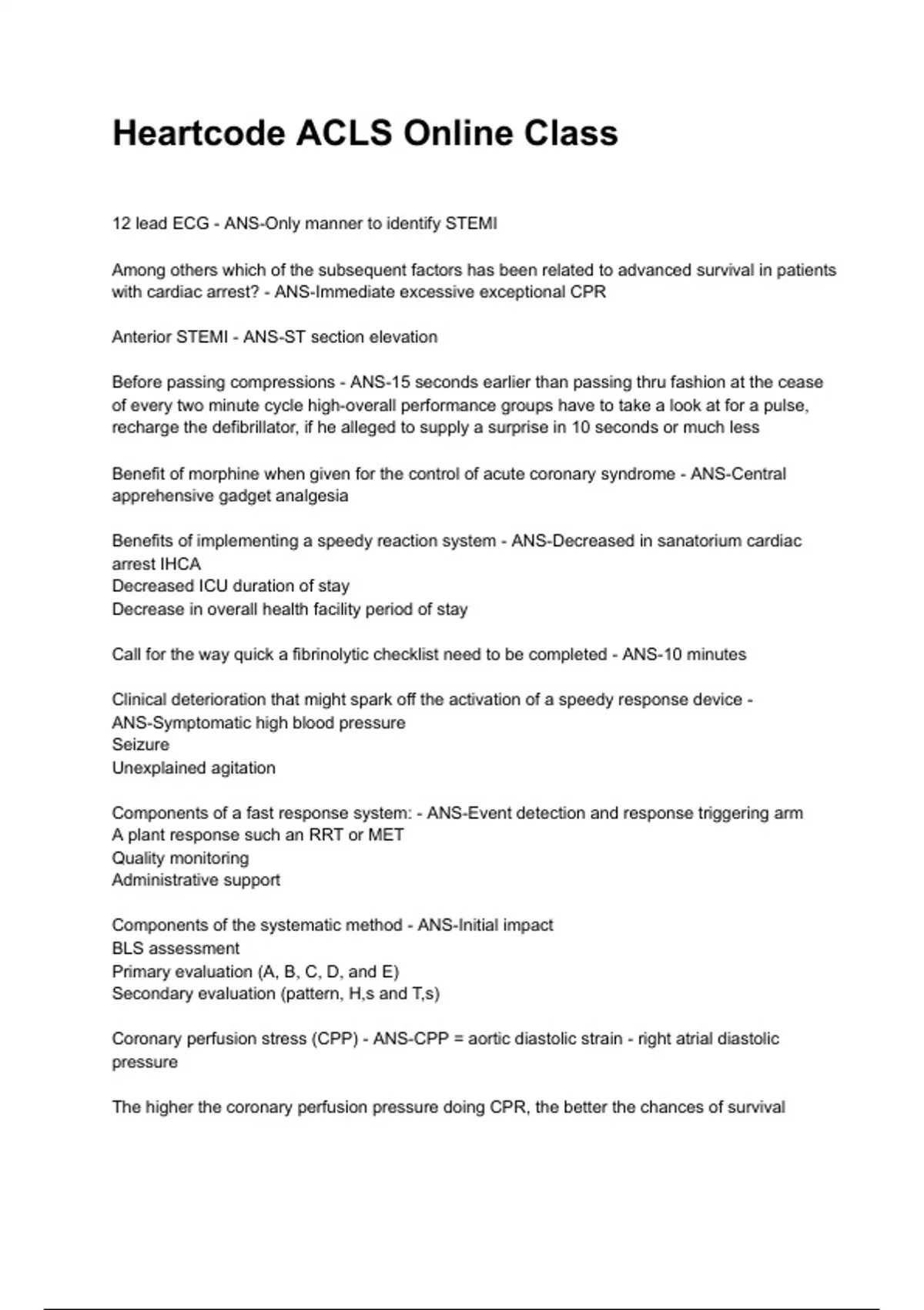 Heartcode ACLS Online Class NEWEST 2025/2026 ACTUAL EXAM COMPLETE ...