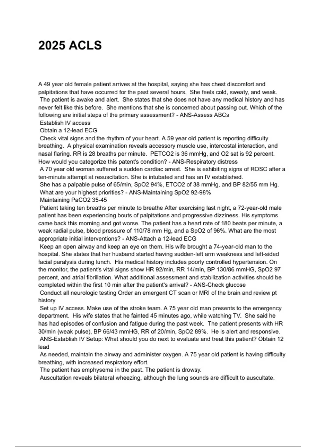 2025 ACLS NEWEST 2025/2026 ACTUAL EXAM COMPLETE QUESTIONS AND CORRECT ...