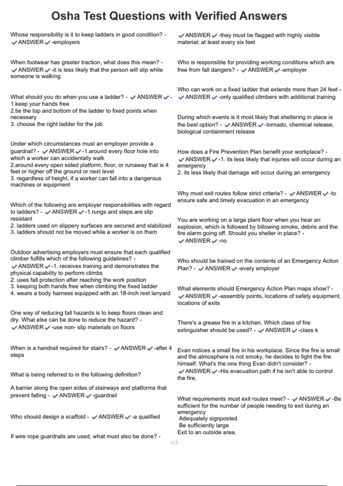 Osha Test Questions with Verified Answers - Osha - Stuvia US